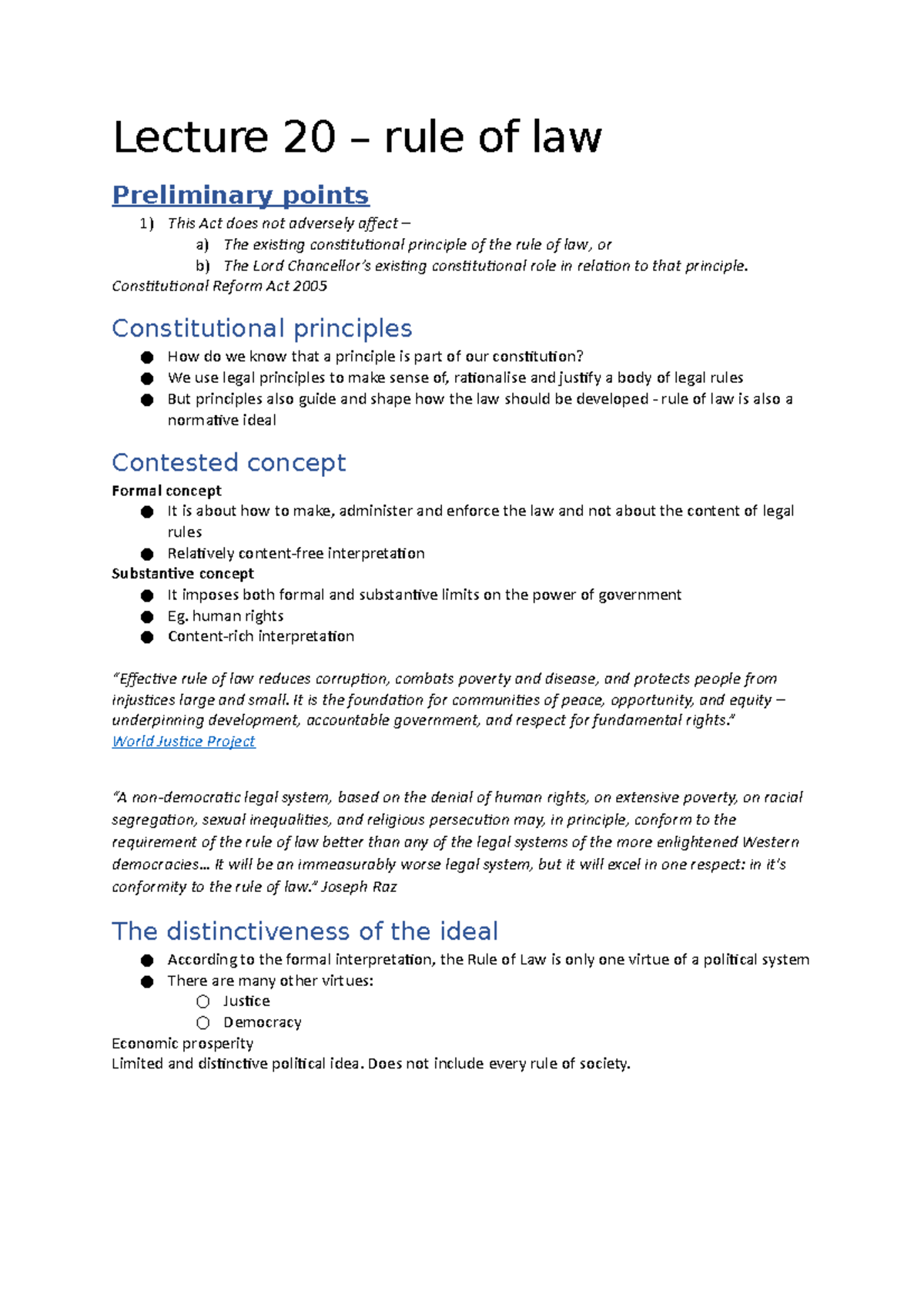 Lecture 20 – rule of law - Lecture 20 – rule of law Preliminary points ...