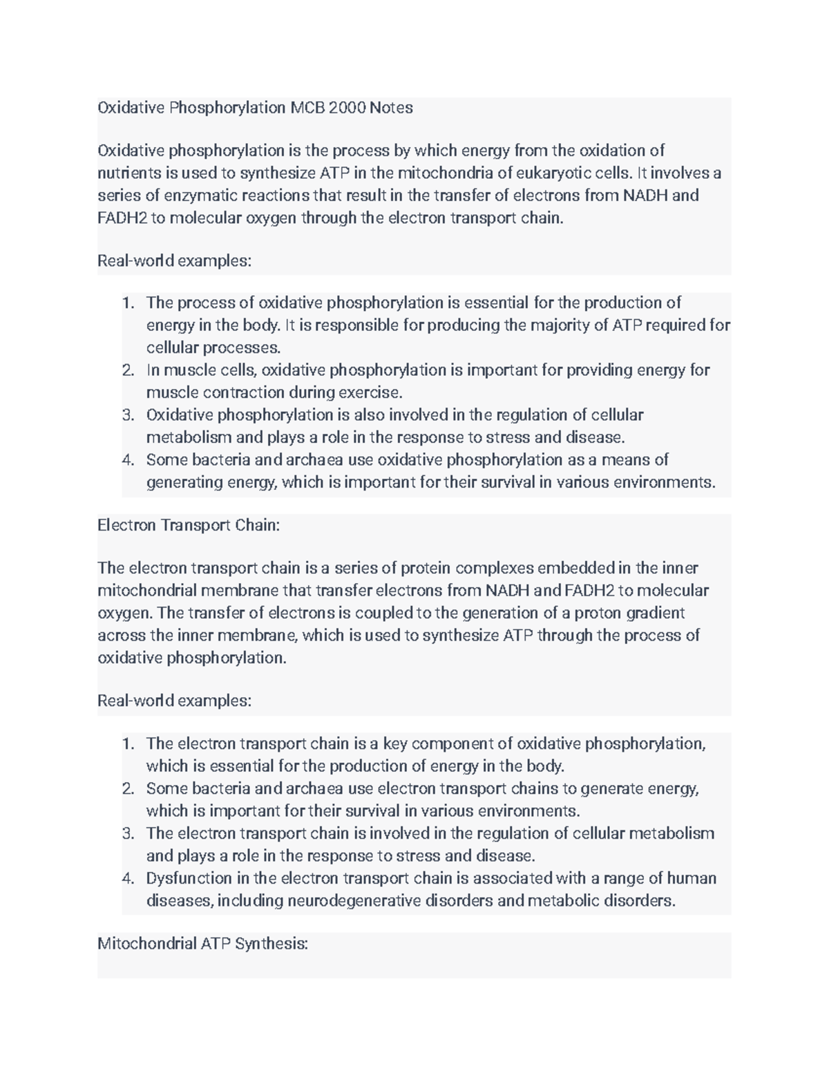 Oxidative Phosphorylation MCB 2000 Notes - It involves a series of ...