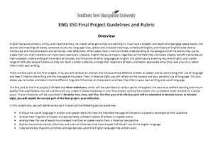 ENG 349 Final Project I Milestone Two Guidelines and Rubric - Your ...