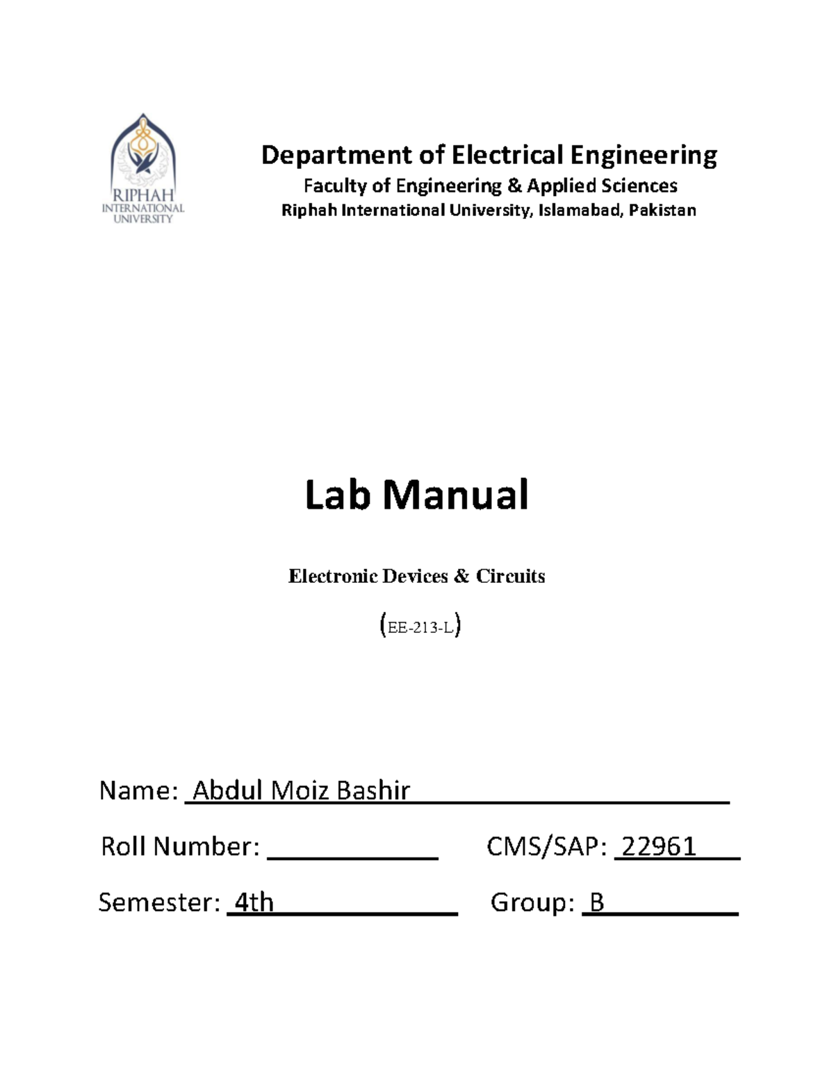 Moiz EDC Lab 1 - edc labs - Department of Electrical Engineering ...