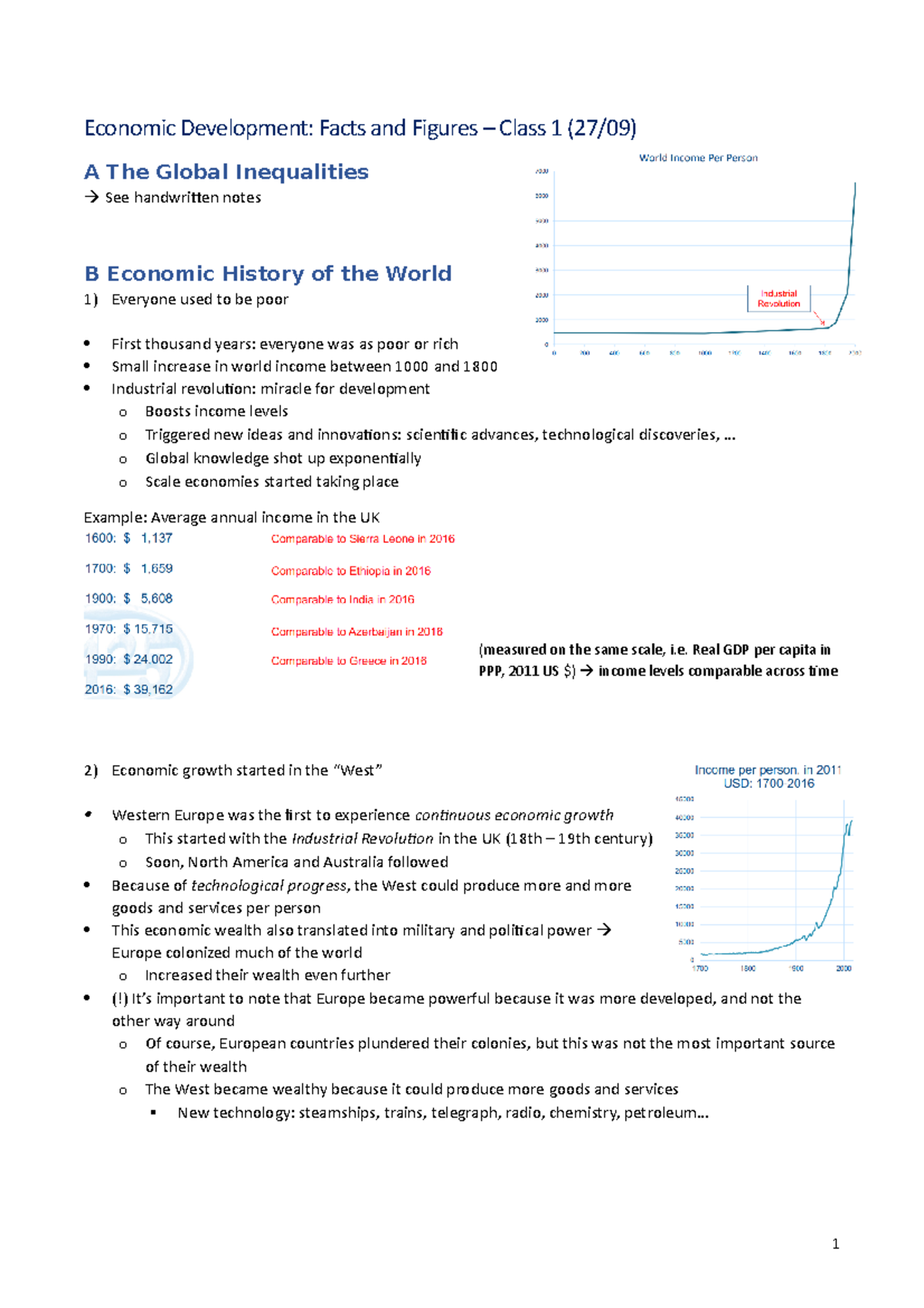 Notes DE - Economic Development: Facts and Figures – Class 1 (27/09) A ...