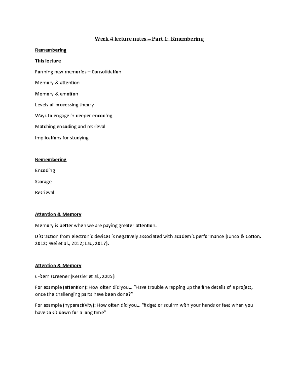 Week 4 Lecture Notes Remembering And Forgetting Week 4 Lecture Notes Part 1 Rmembering