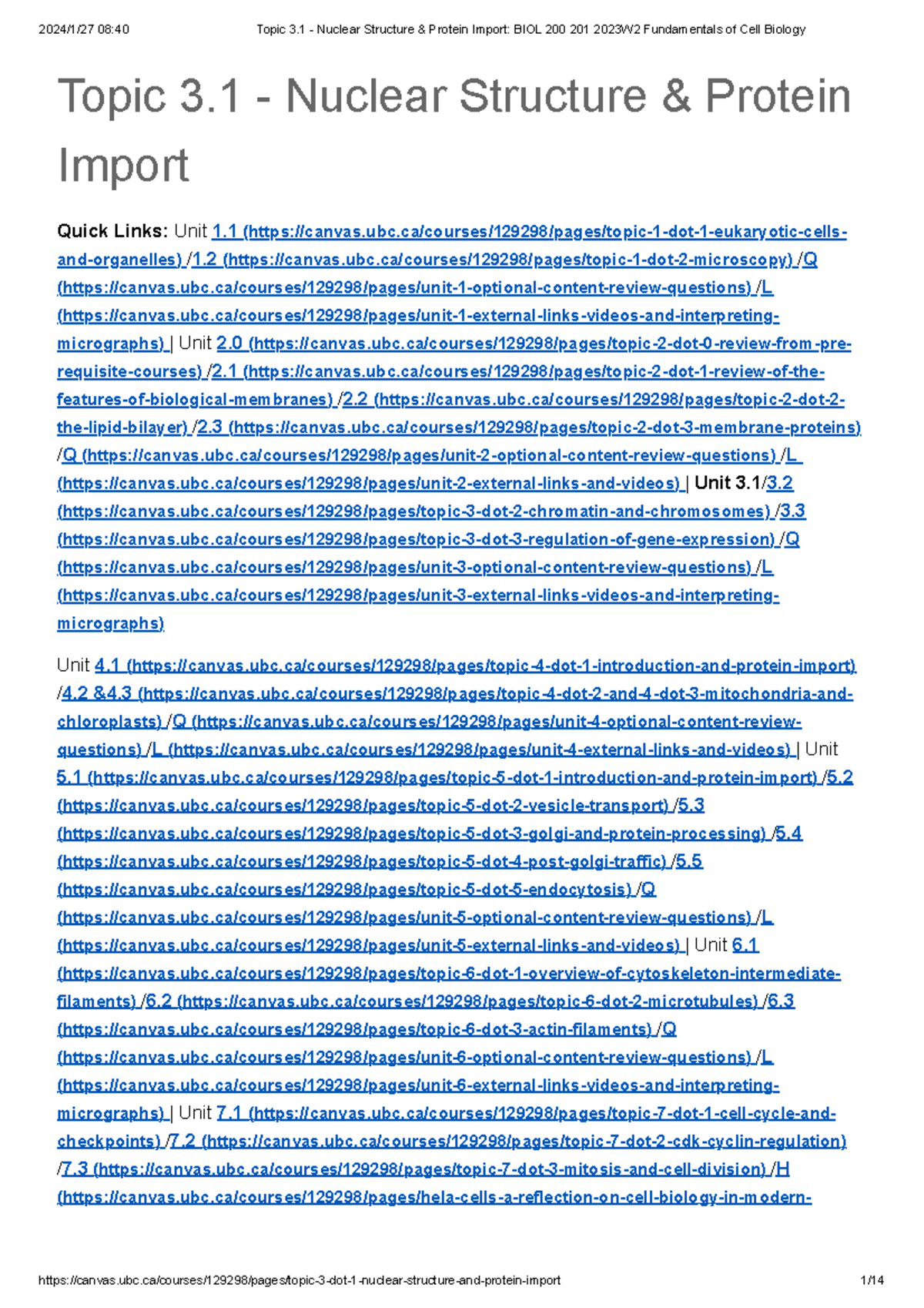 Topic 3.1 - Nuclear Structure & Protein Import - Topic 3 - Nuclear ...