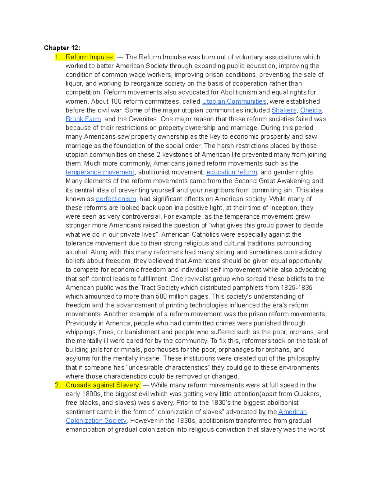 Apush 12-13 Study Guide - Chapter 12: 1. Reform Impulse — The Reform ...
