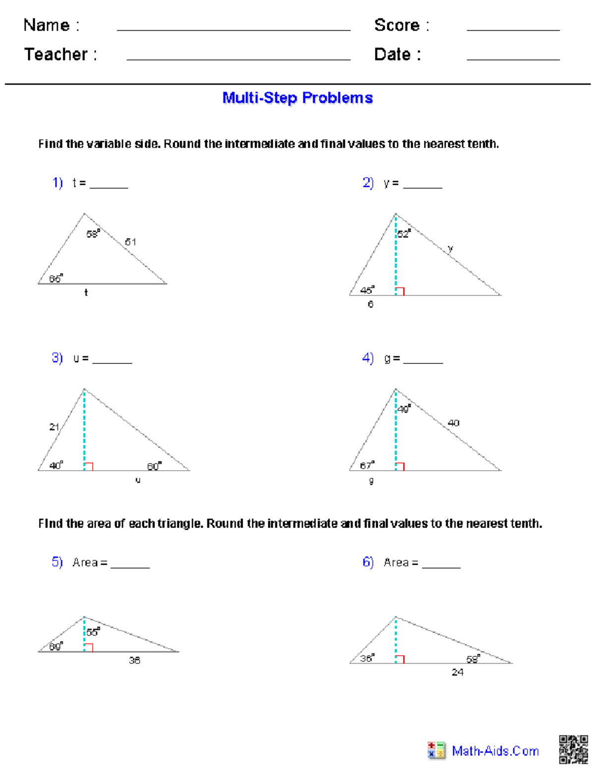 Trig-multi-step - HW for practice problems before testing - MATH 1003 ...