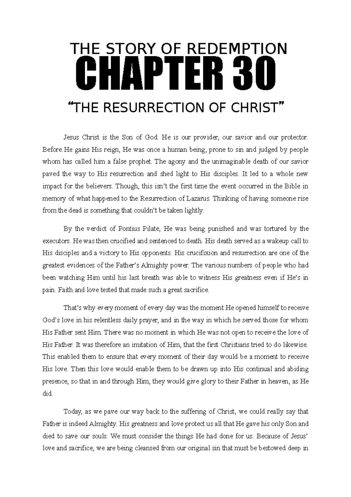 THE Story OF Redemption Chapter 30 THE Resurrection OF Christ - THE ...
