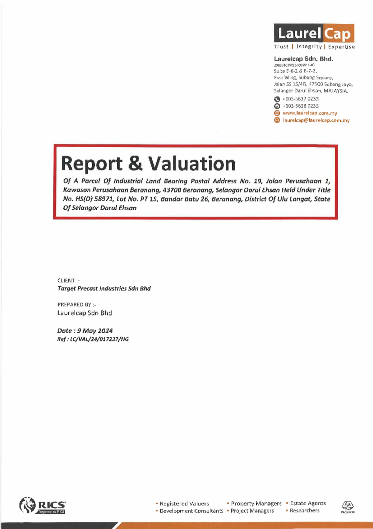 Valuation-Report-3 - sample valuation report - Trust I Integrity I Expertise Laurelcap Sdn. Bhd ...
