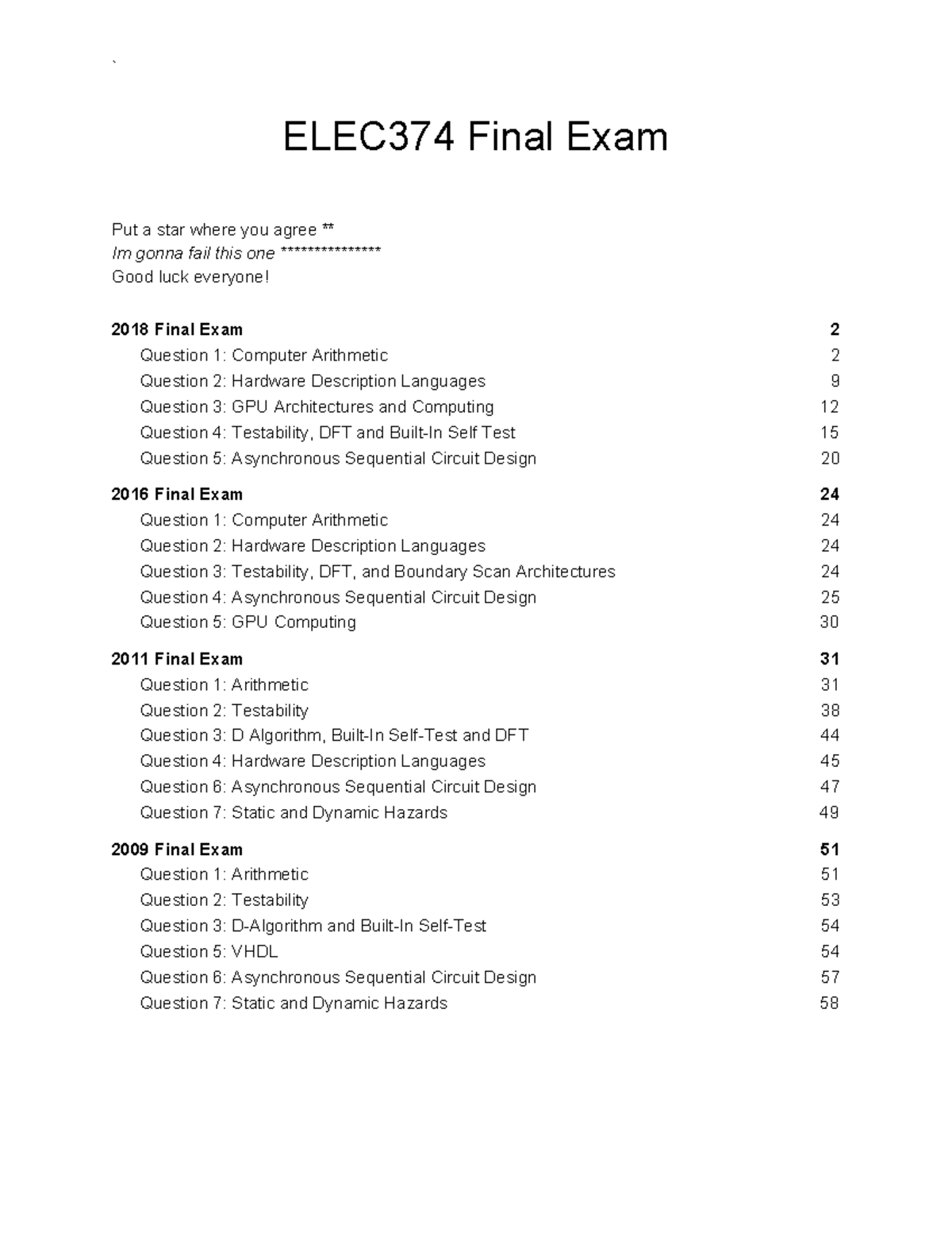 374 Past Exam Answers - ELEC374 Final Exam Put a star where you agree ...