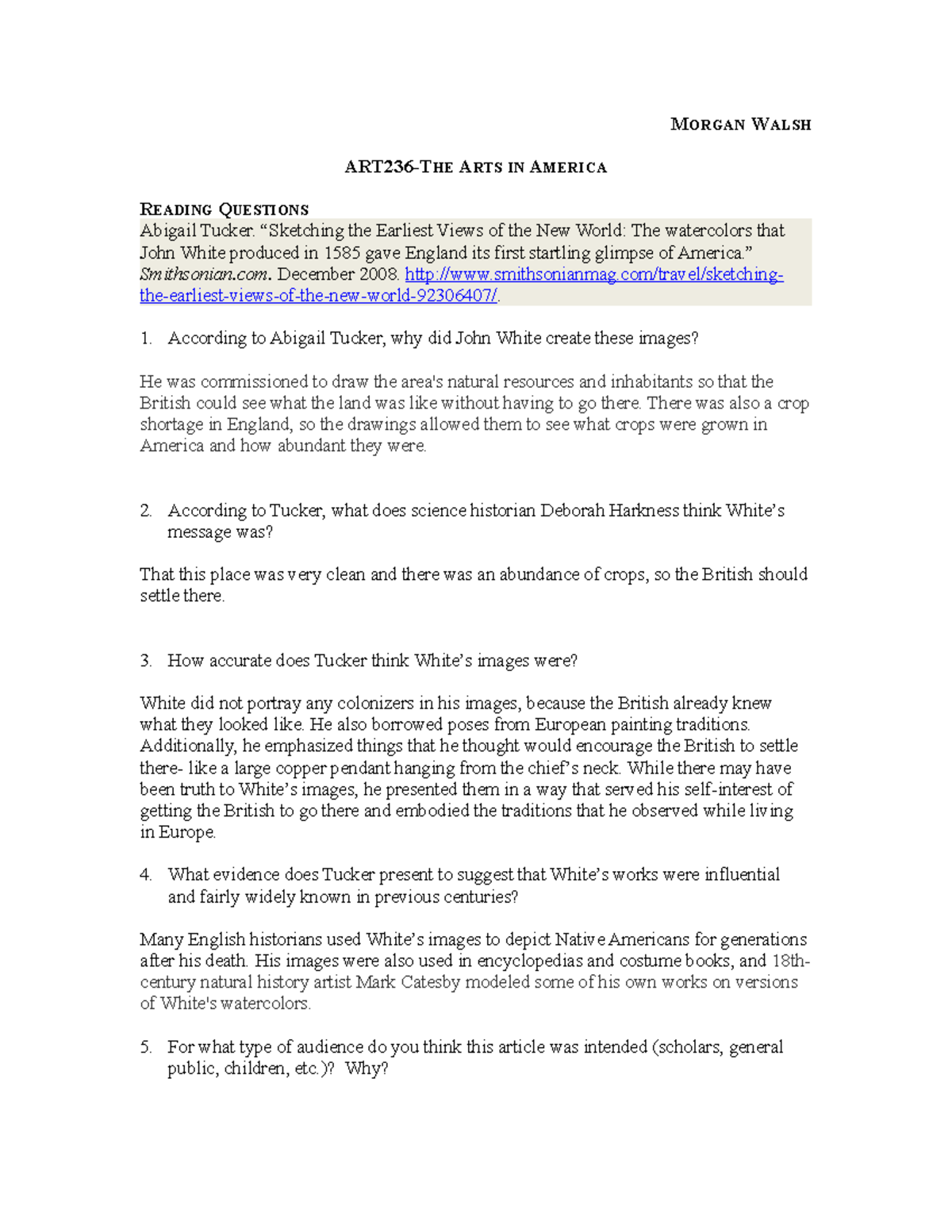 Tucker-John White Questions-1 - MORGAN WALSH ART236-THE ARTS IN AMERICA ...