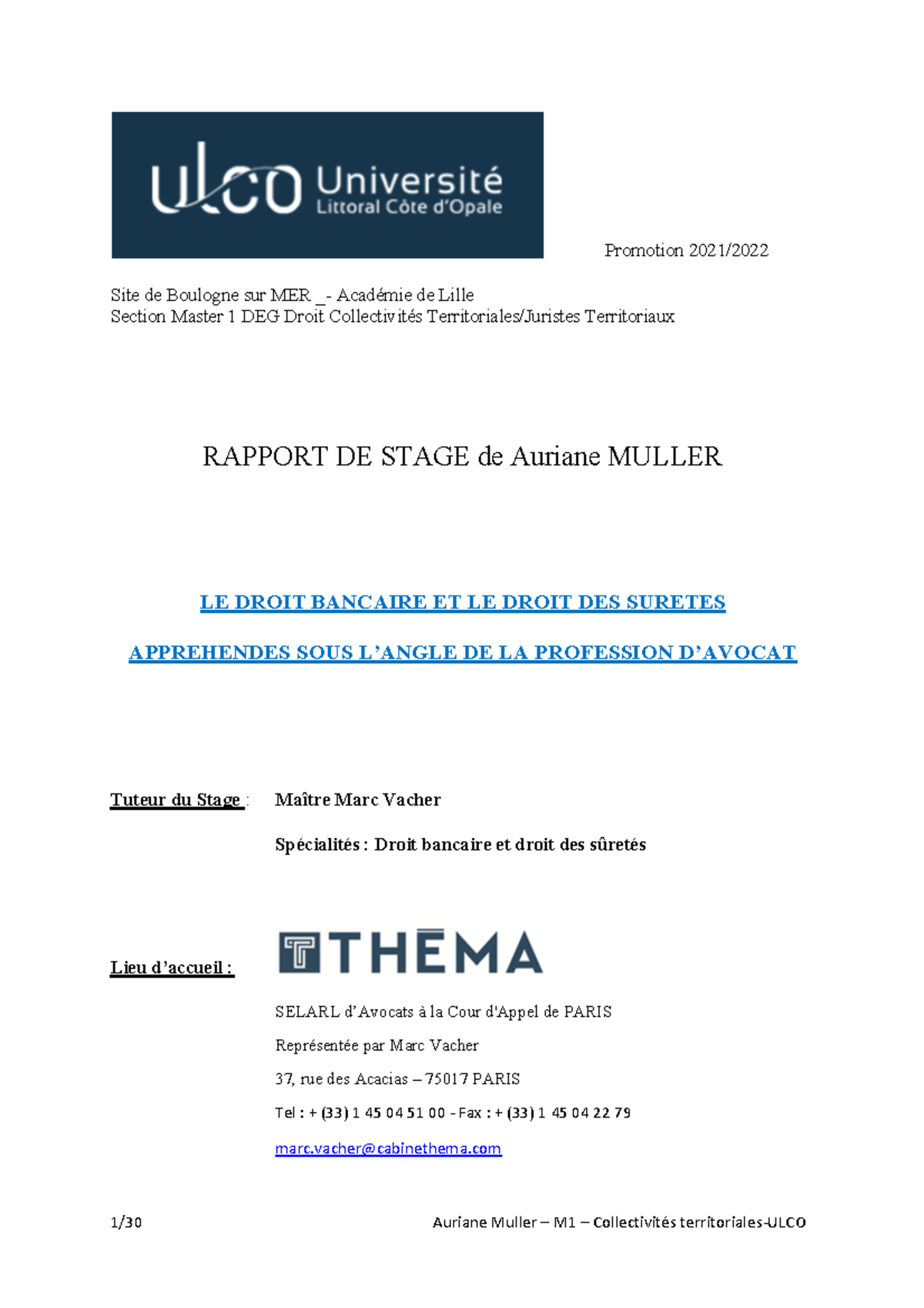 Rapport DE Stage Auriane Muller - M1 - Droit des collectivités ...