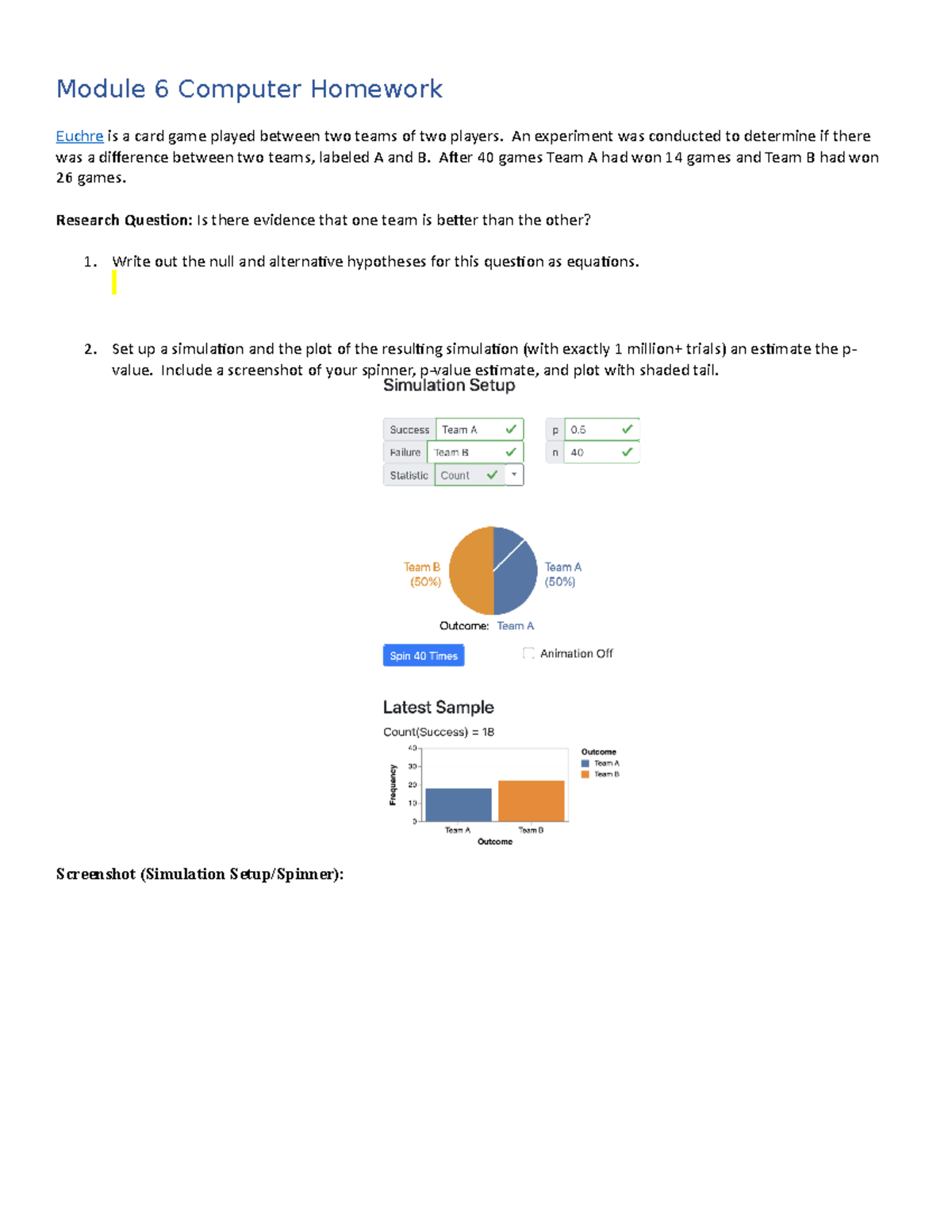 Module 6 Computer HW 110 - Module 6 Computer Homework Euchre is a card game played between two ...