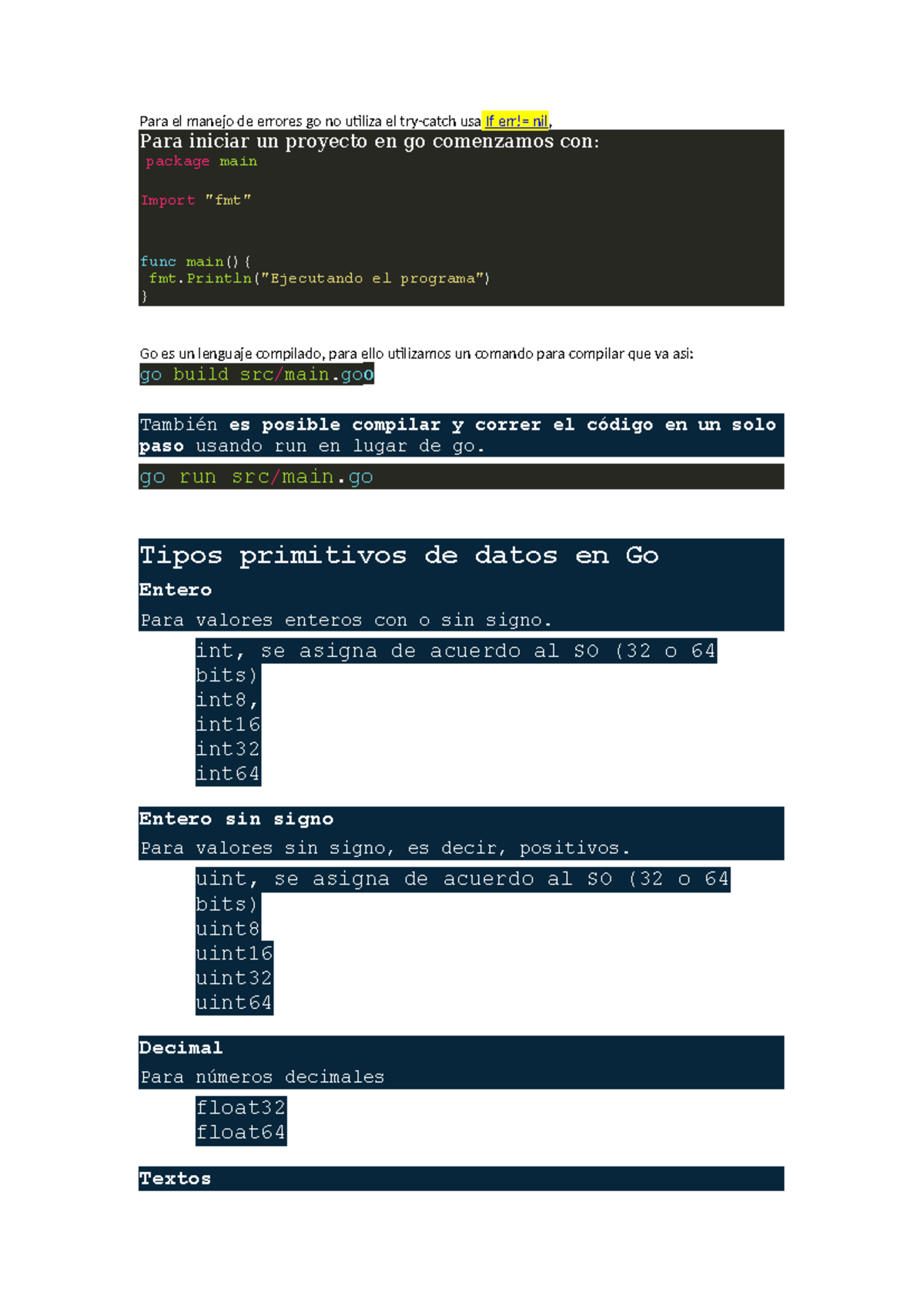 Progrmacion DE Goland - golang - Para el manejo de errores go no utiliza el try-catch usa If err ...
