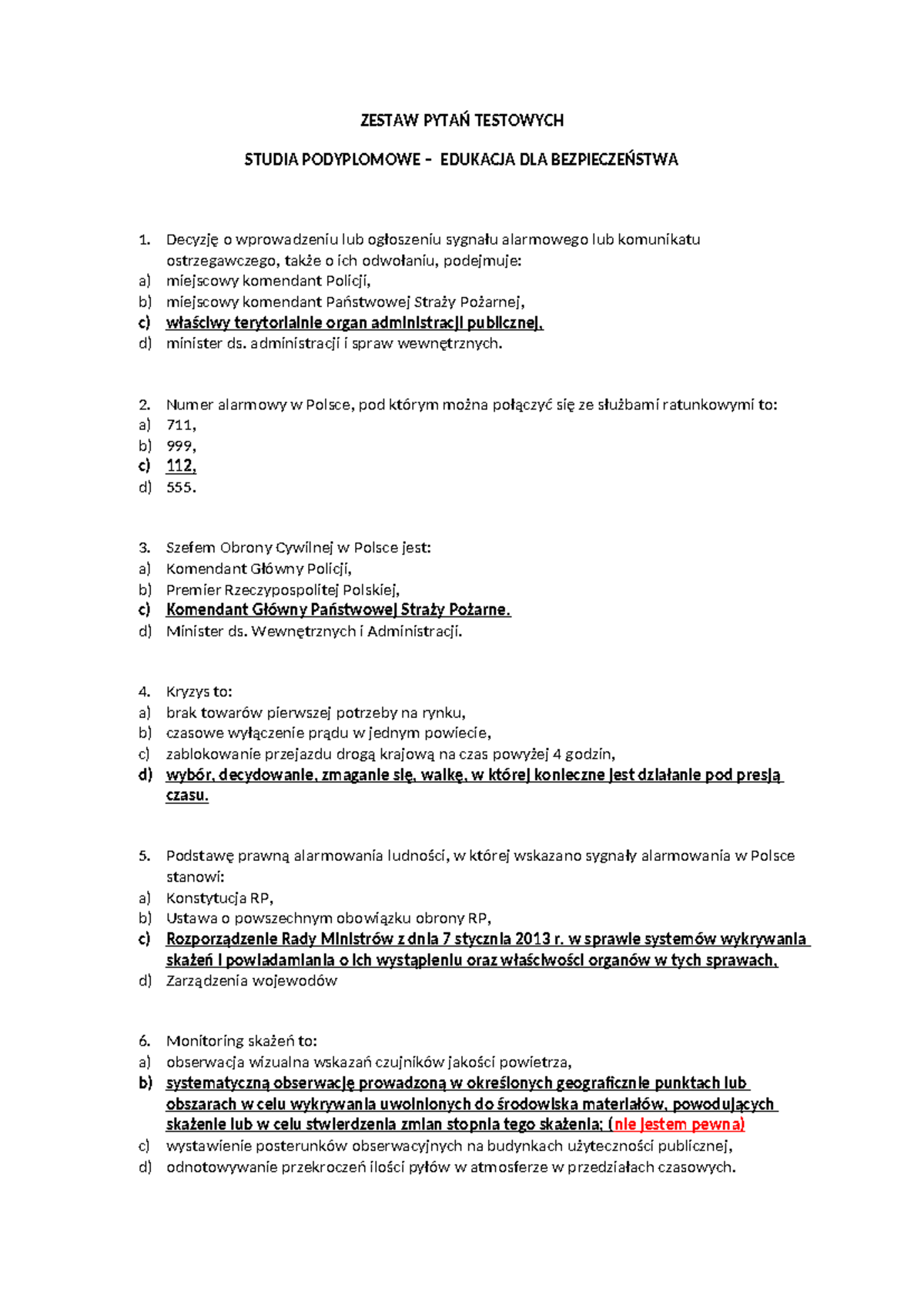 Egzamin- Zestaw PYTAŃ Testowych - ZESTAW PYTAŃ TESTOWYCH STUDIA ...