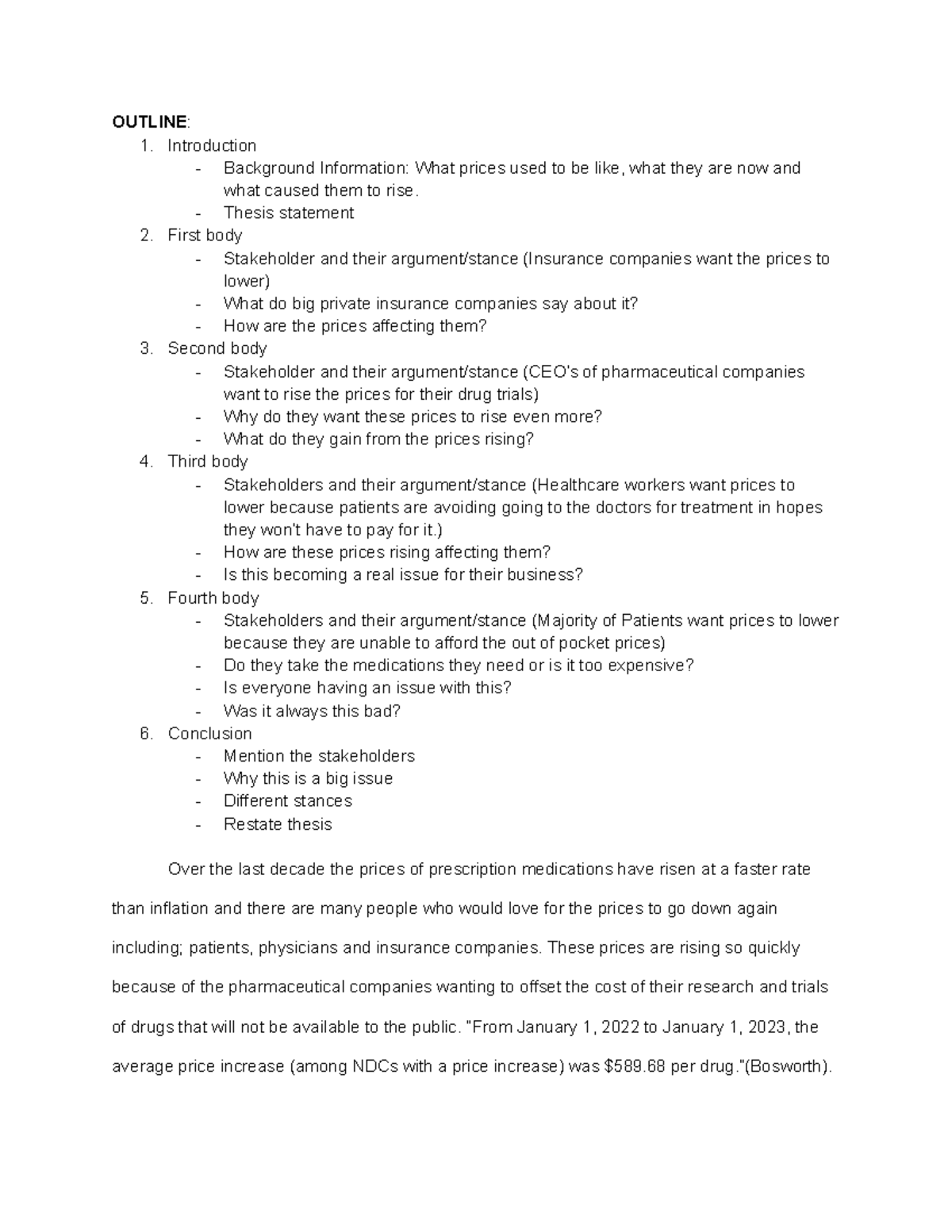Outline - OUTLINE: Introduction Background Information: What prices ...