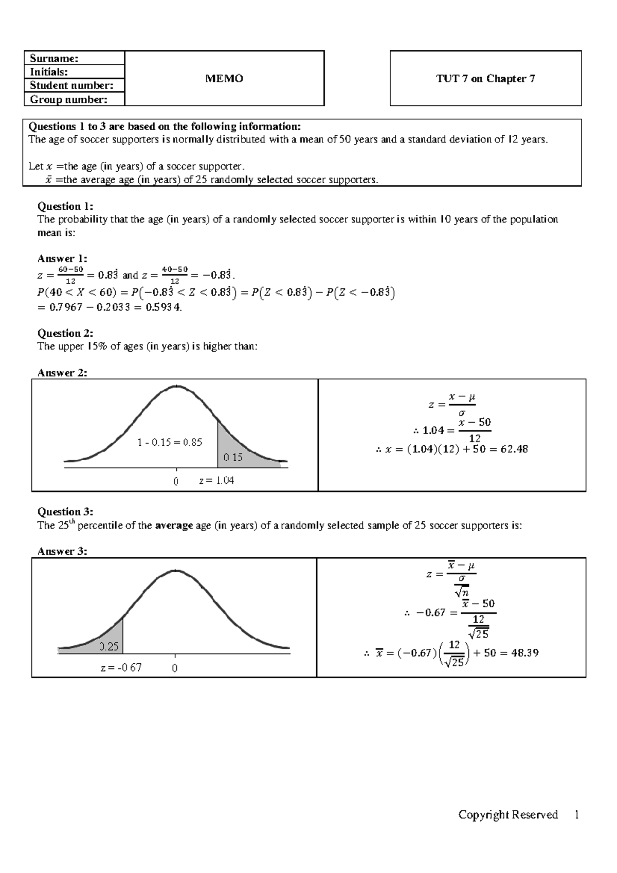 STK 110 - Tutorial 7 - this is just a summary and just a brief overview ...