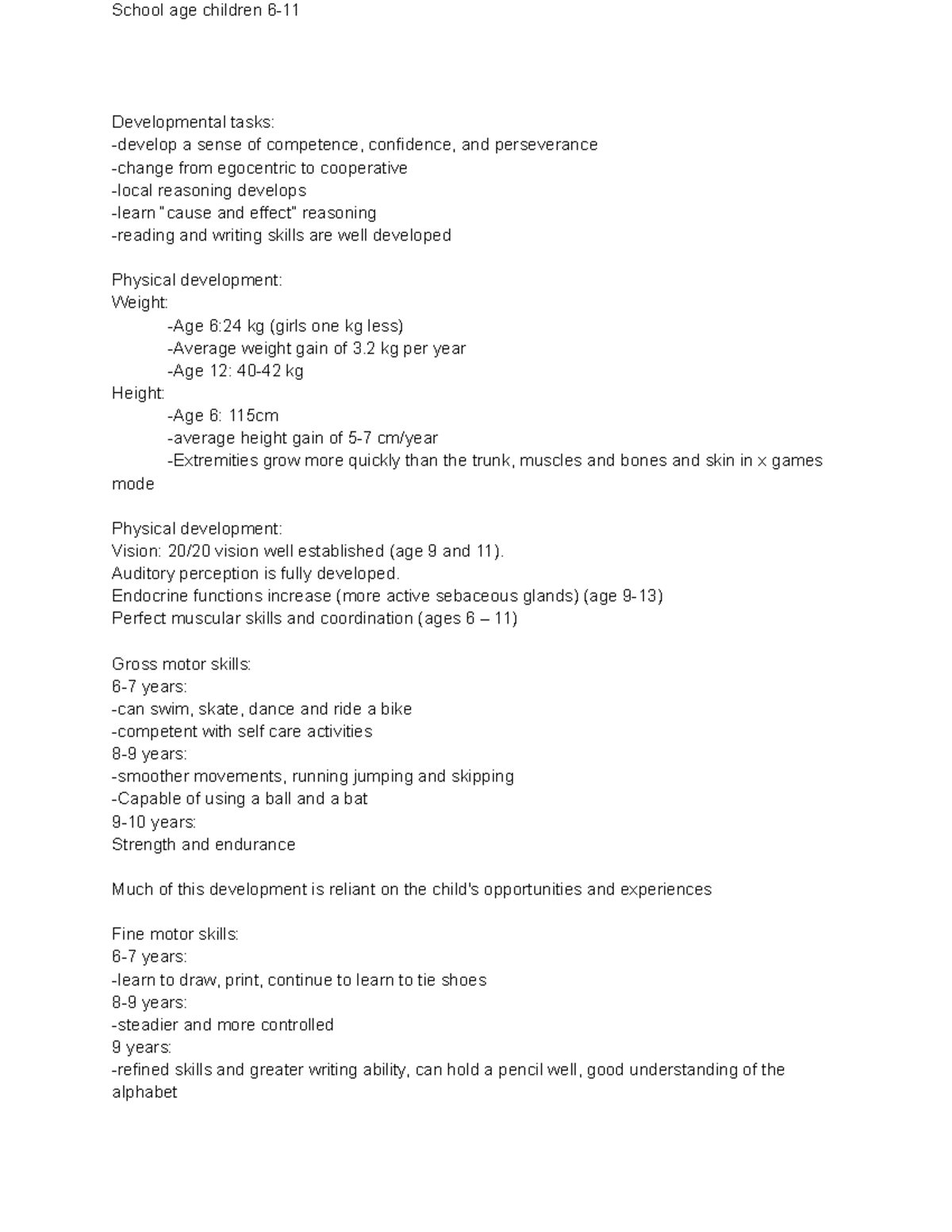 Human development-week 9 - School age children 6-11 Developmental tasks ...