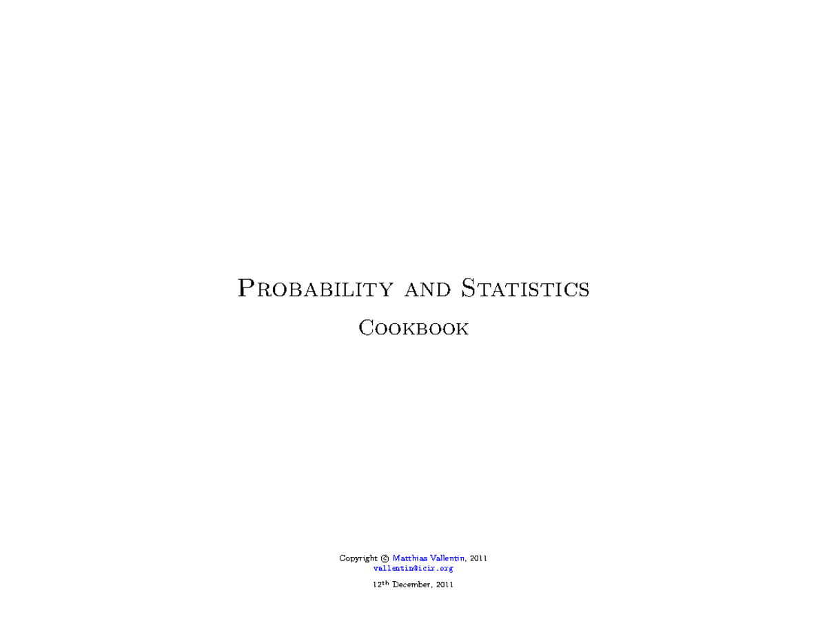 Cookbook en - All about programming and probabalilties - Probability and Statistics Cookbook ...