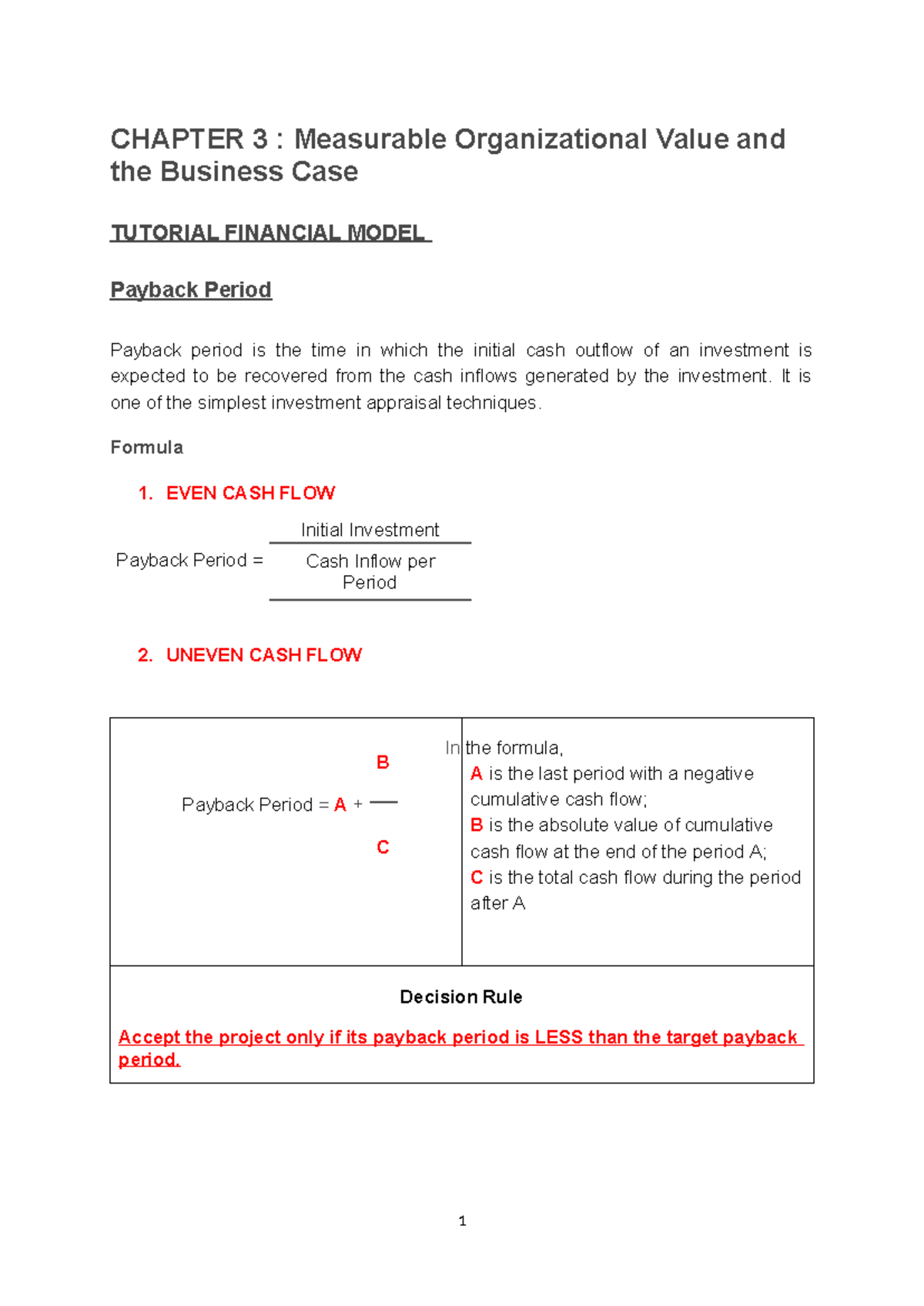 Tutorial Financial Model - CHAPTER 3 : Measurable Organizational Value ...