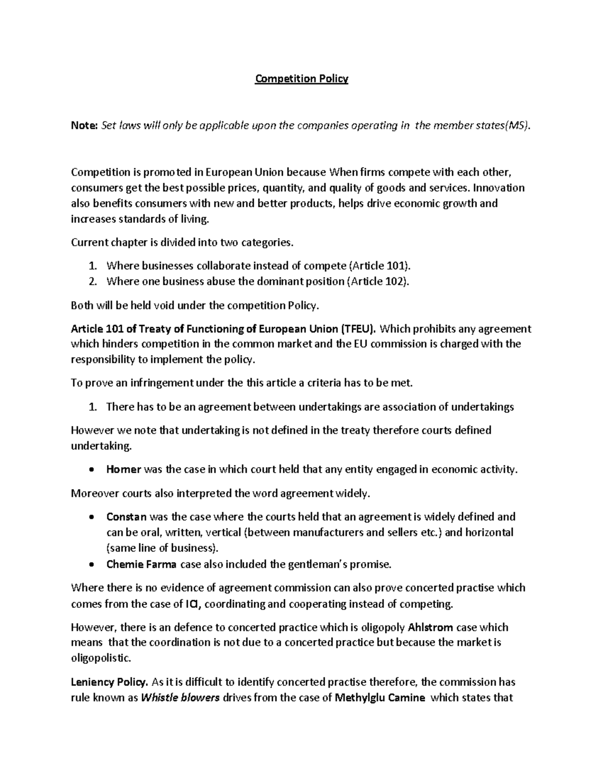 Competition policy - GOod - Competition Policy Note: Set laws will only ...