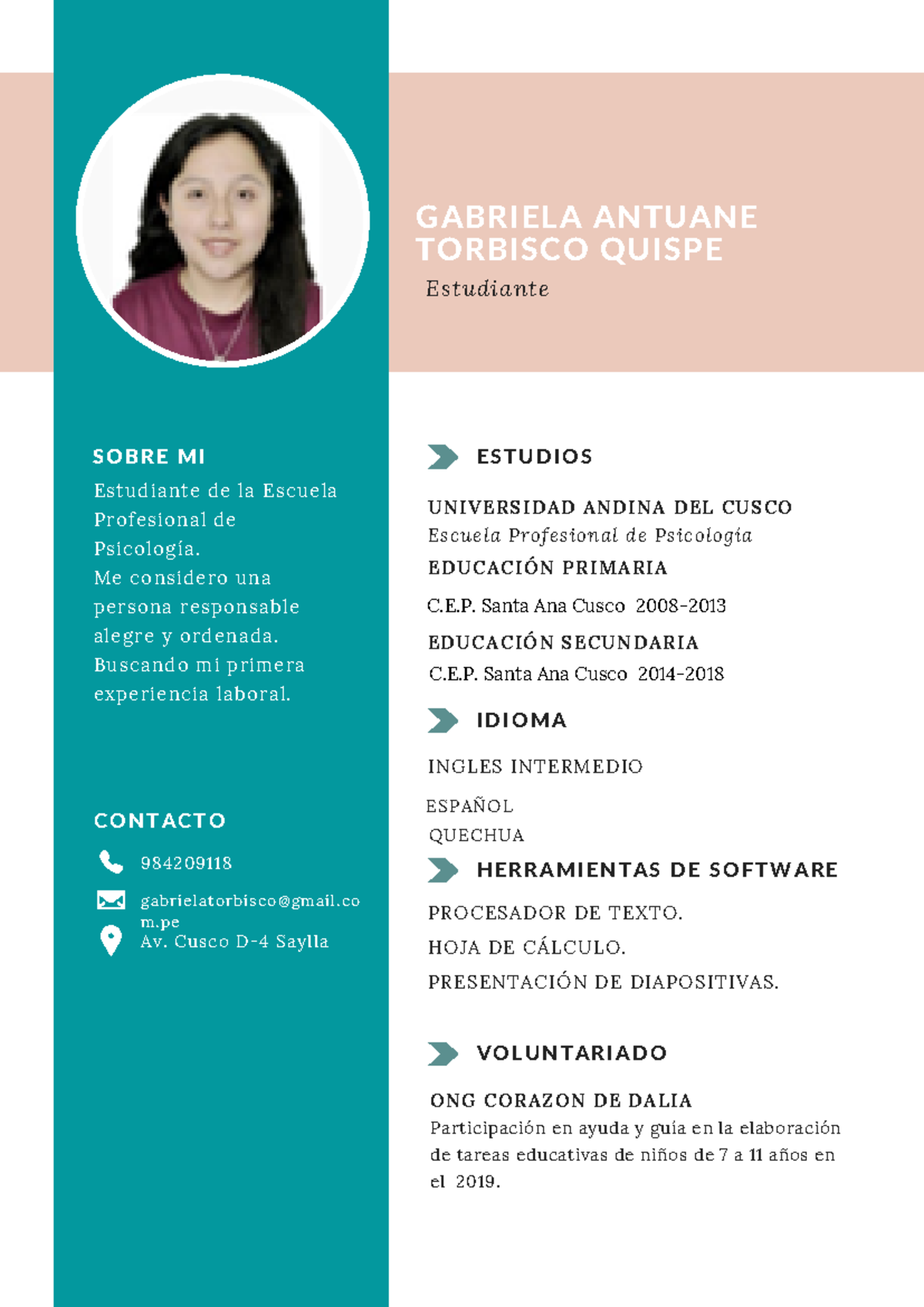 Cv gaby - como hacer un cv - S O B R E M I Estudiante de la Escuela ...