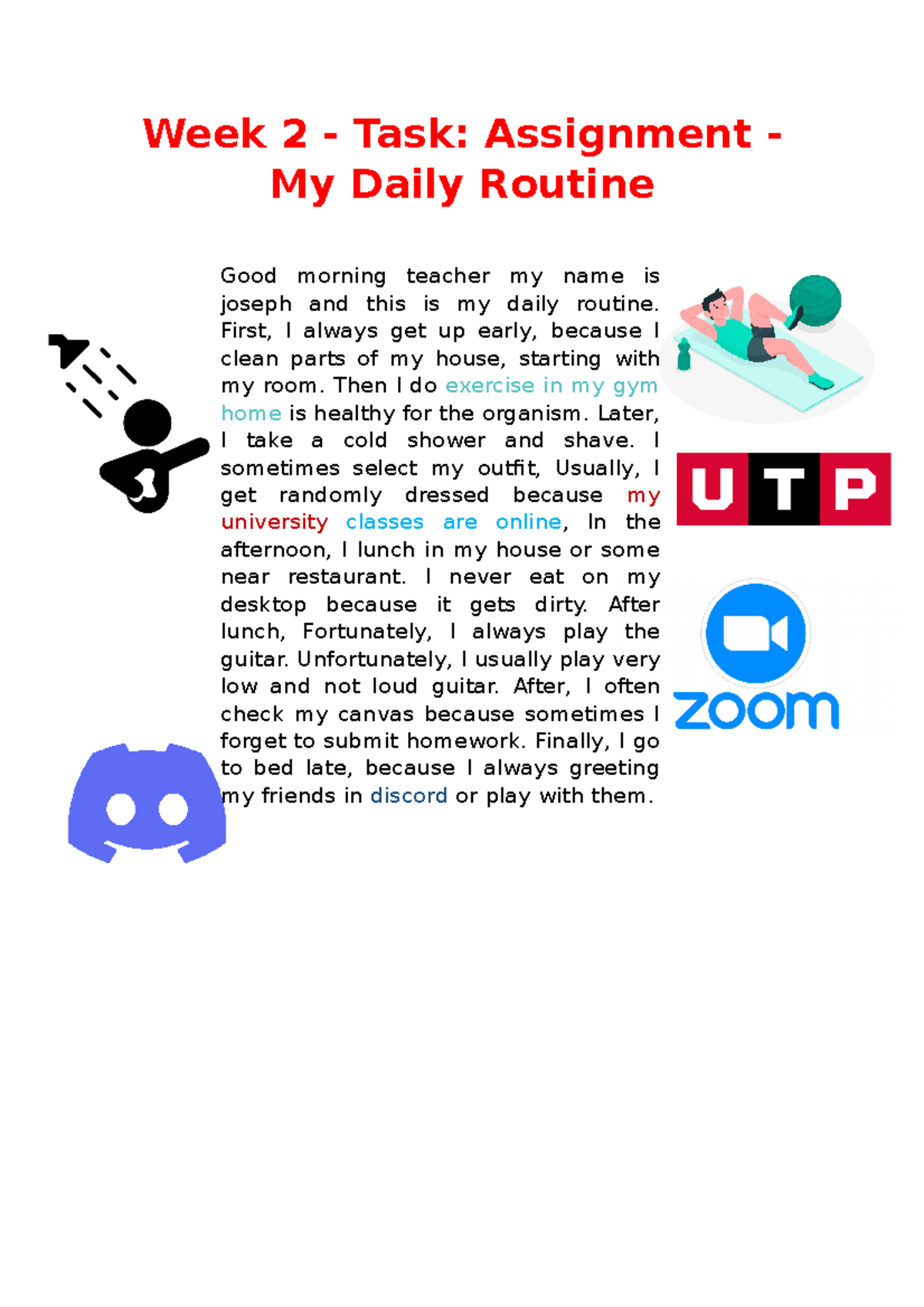 Week 2 - My Daily Routine Chuquillanqui - Week 2 - Task: Assignment - My Daily Routine Good ...