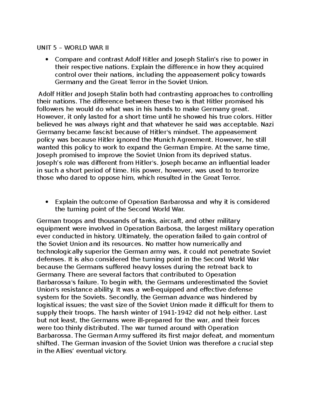 Critical Thinking Assignment 5- United States History - UNIT 5 – WORLD ...