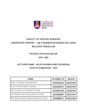 LAB Report PHY400 Experiment 3 Group 6 - FACULTY OF APPLIED SCIENCE ...