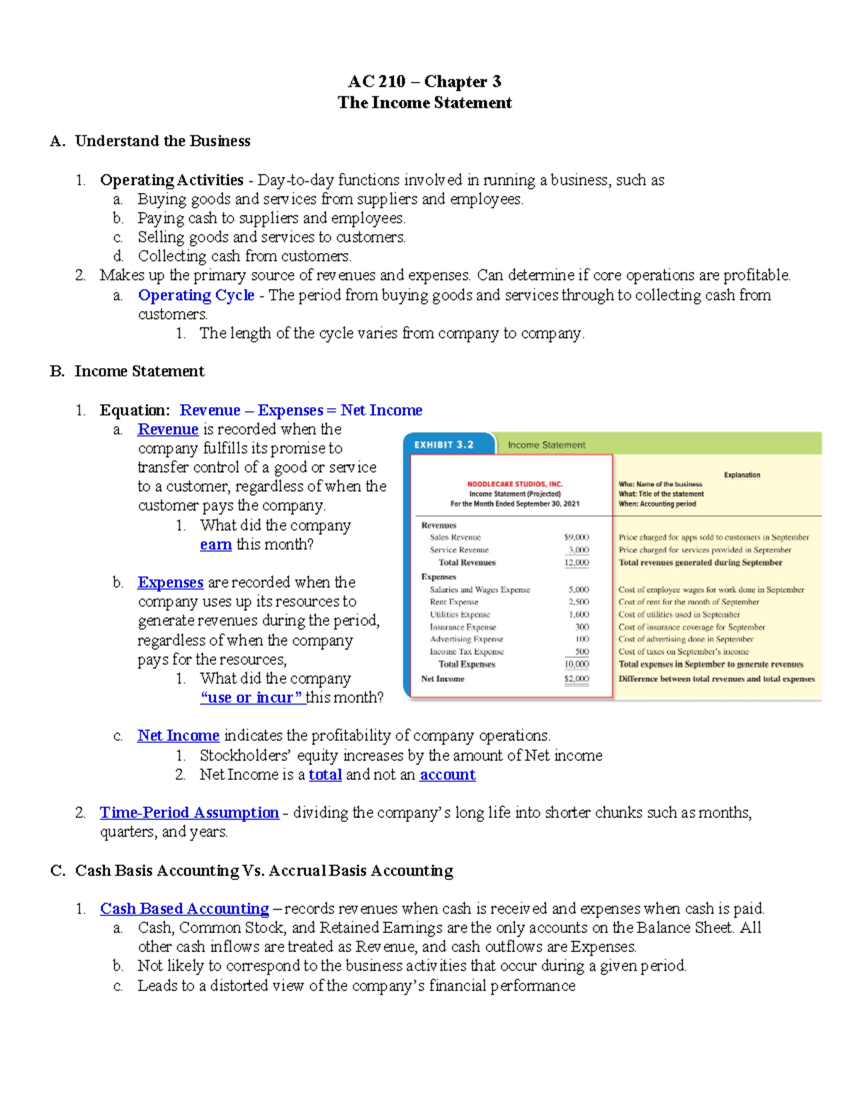 ACC 210- Chapter 3 Handout - AC 210 – Chapter 3 The Income Statement A ...