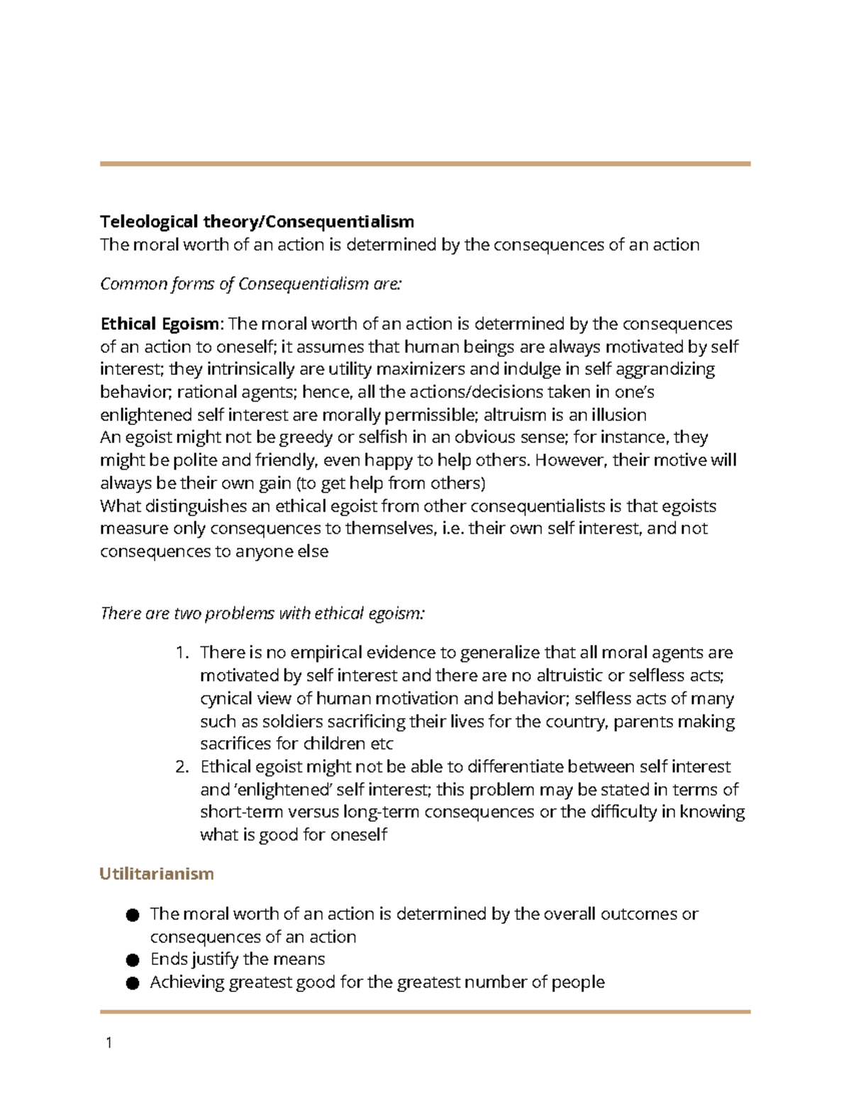 Normative Ethical Theories - Teleological theory/Consequentialism The ...