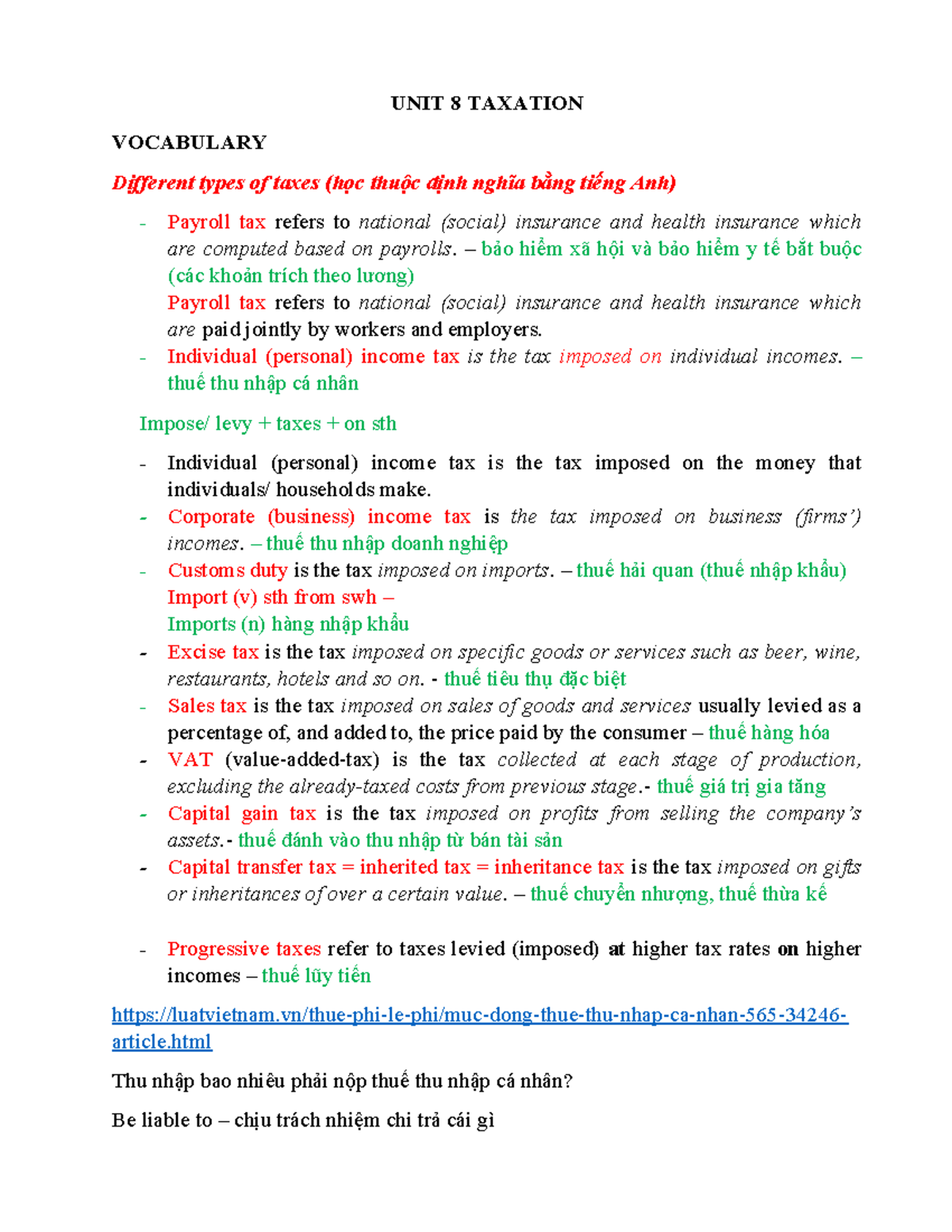 Lectures FOR UNIT 8 - UNIT 12 Monetary Policy - UNIT 8 TAXATION ...