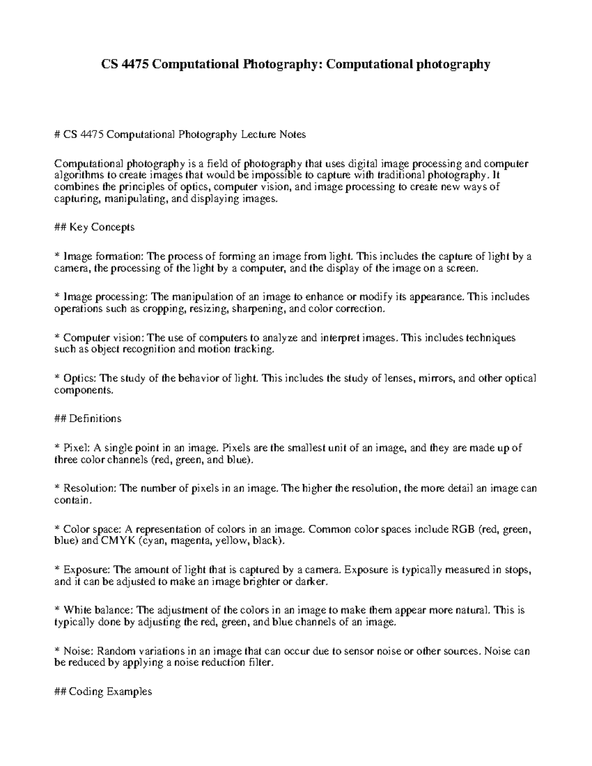 CS 4475 Computational Photography - Computational photography - It ...