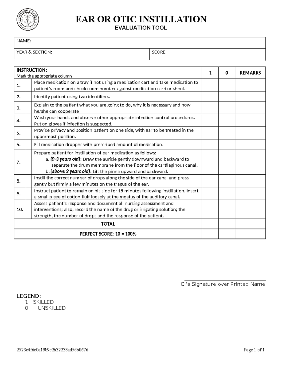 Ear or Otic Installation Evaluation Tool - EAR OR OTIC INSTILLATION ...