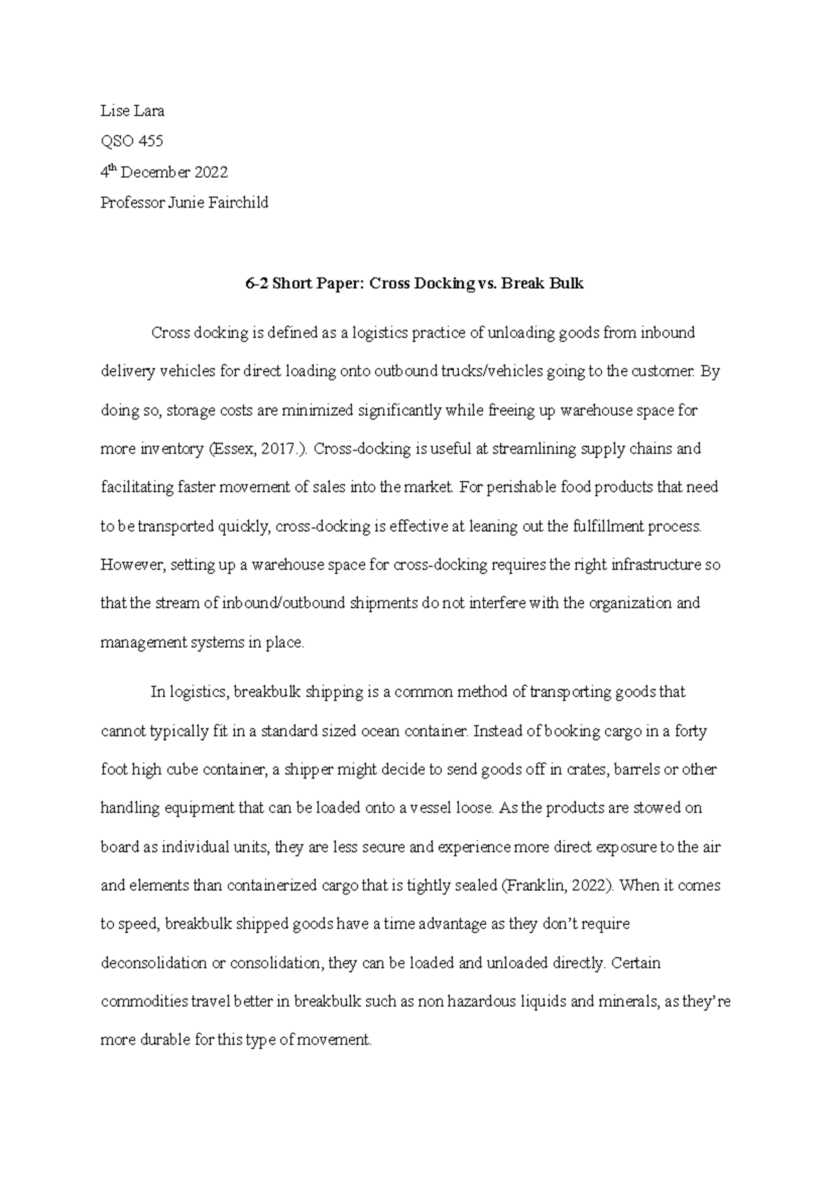 QSO455 6-2shortpaper - Module 6 short paper - Lise Lara QSO 455 4 th ...