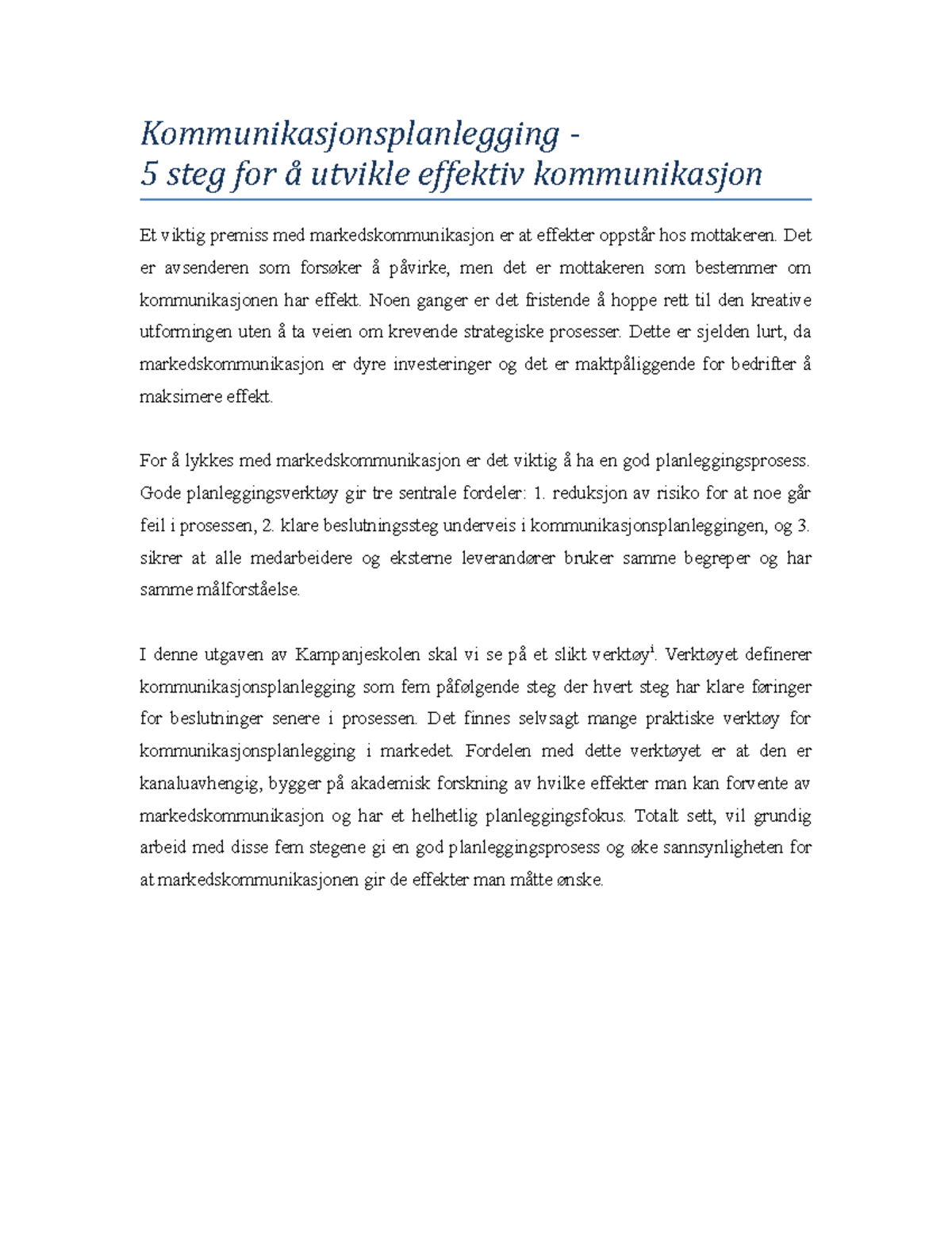 Pensum Kampanjeskolen kommunikasjonsplanlegging 2011 ver2 ...