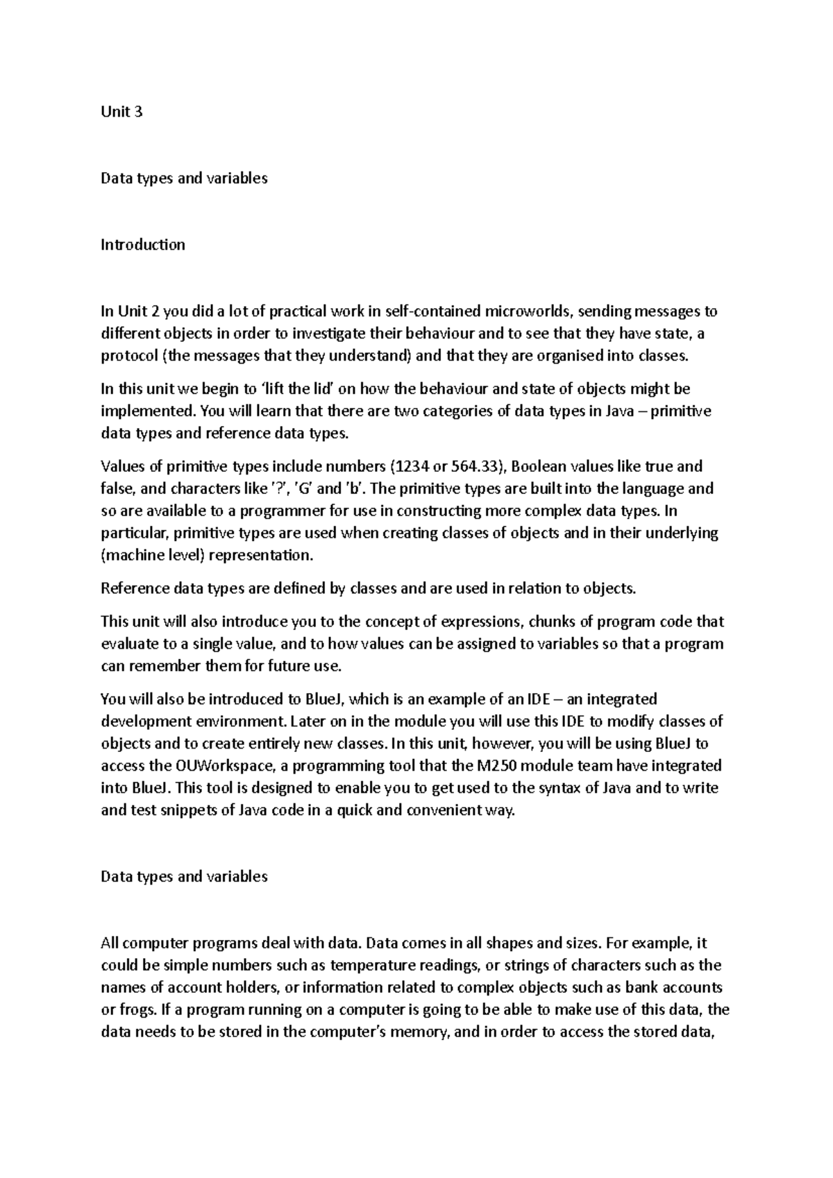 Unit 3 - intro, 2 - in depth notes from each of the units of the M250 ...