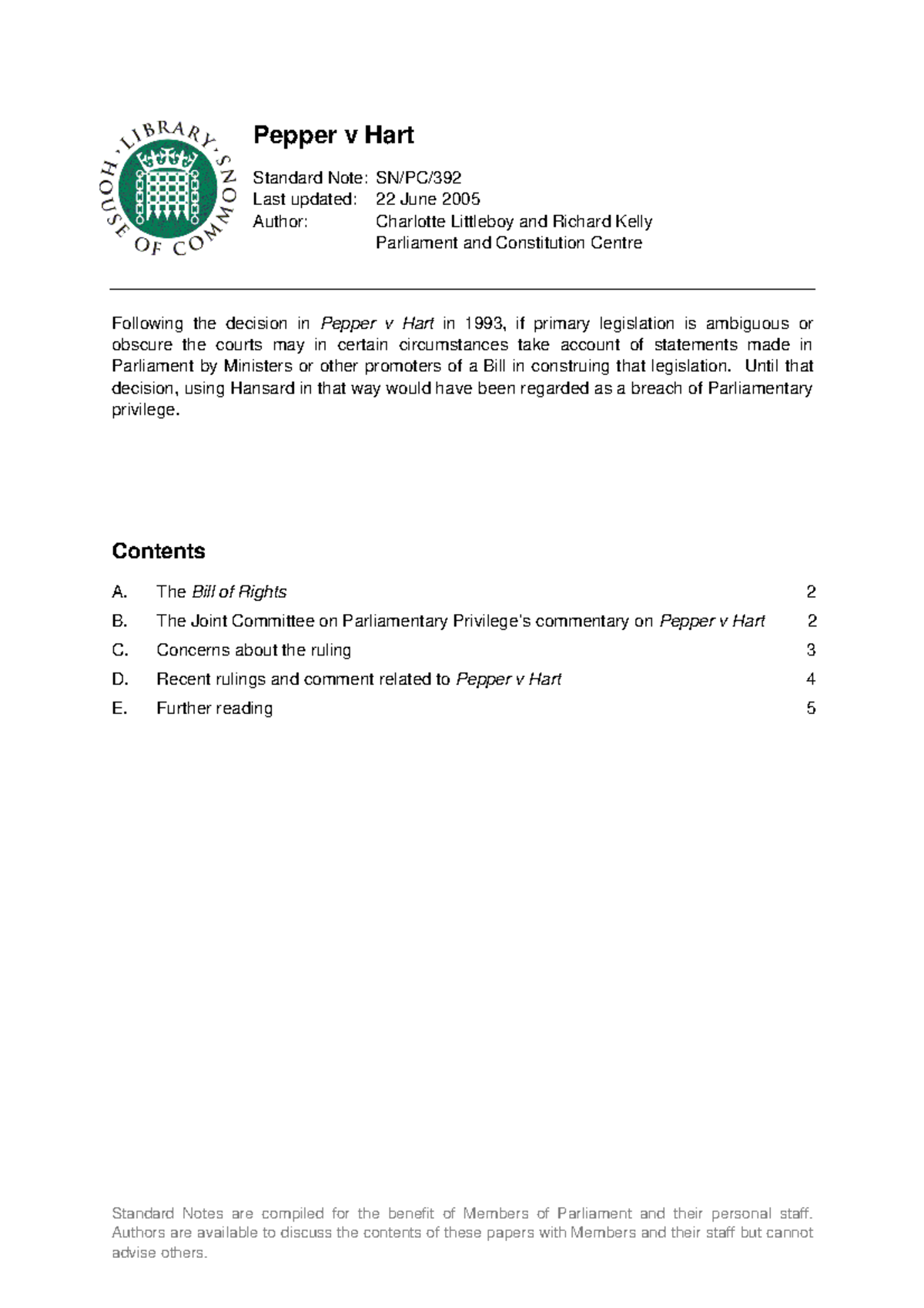 Pepper V HART CASE NOTE - Standard Notes are compiled for the benefit ...