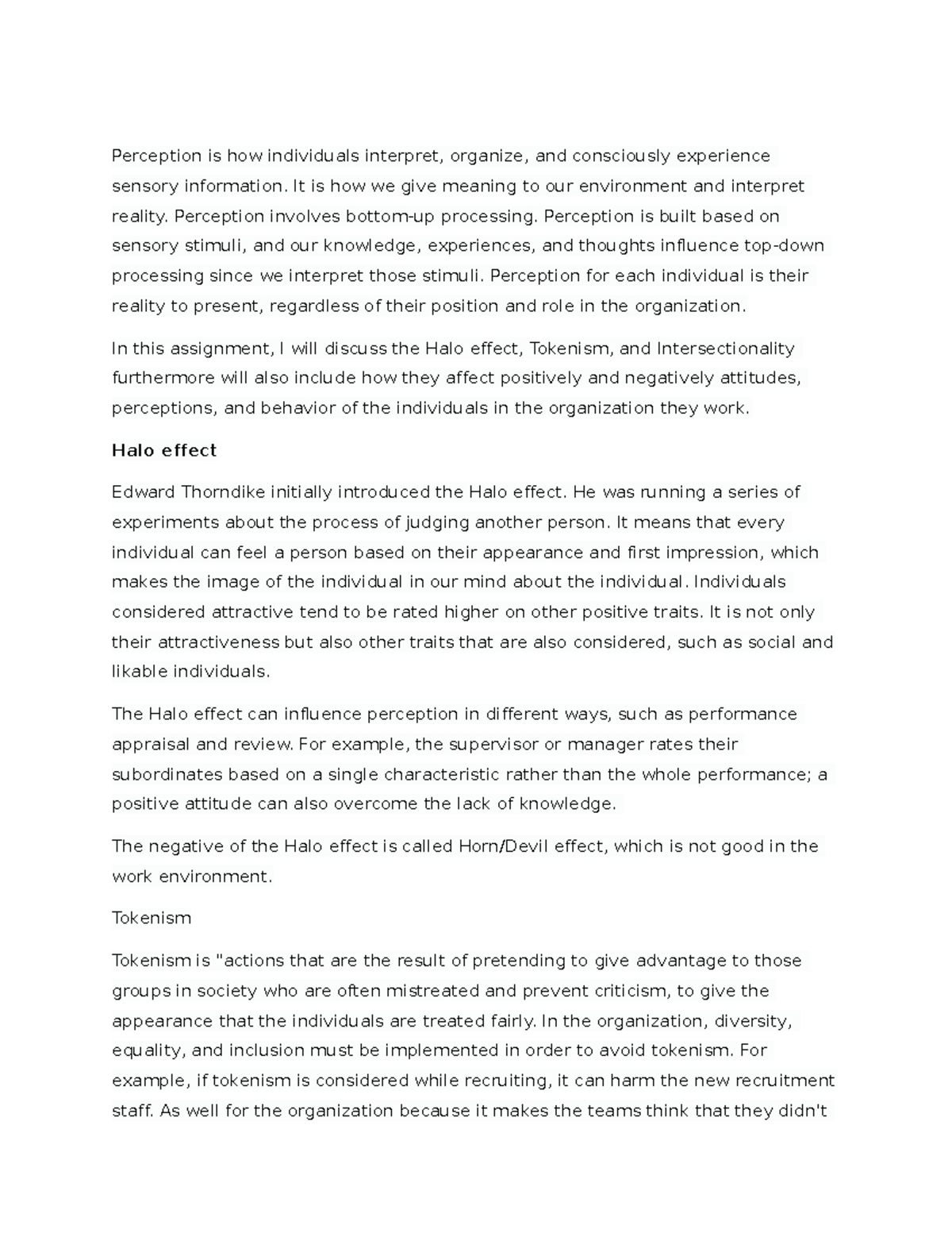 Assignment 2 - Perception is how individuals interpret, organize, and ...