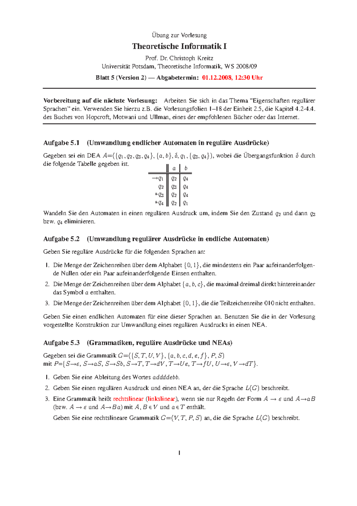 Uebung-05 - übung - Übung zur Vorlesung Theoretische Informatik I Prof ...