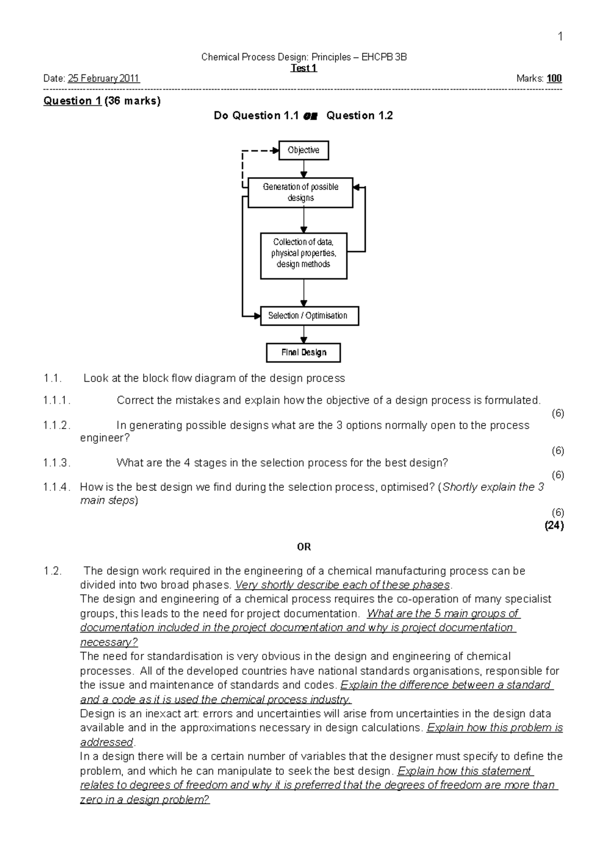 CPB3B Test and memo 1 S1 2011 - Chemical Process Design: Principles ...