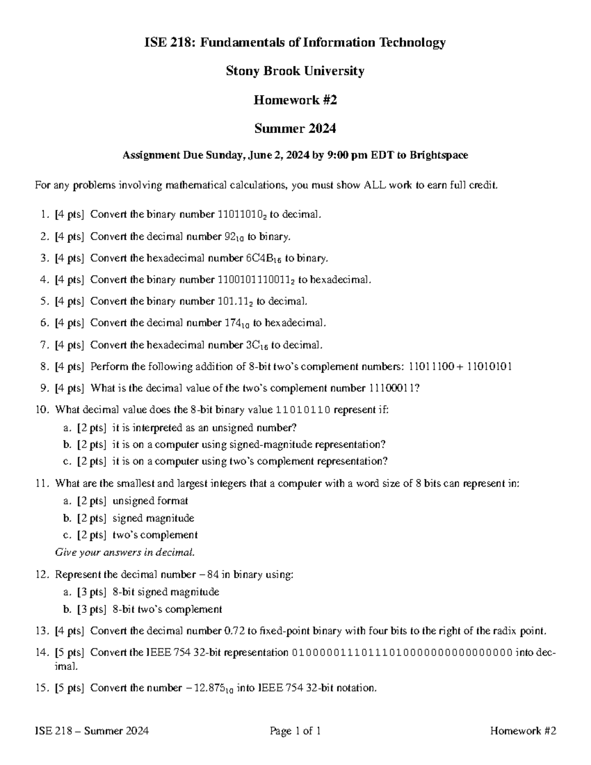 ISE 218 Homework 2 - N/A - ISE 218: Fundamentals of Information ...