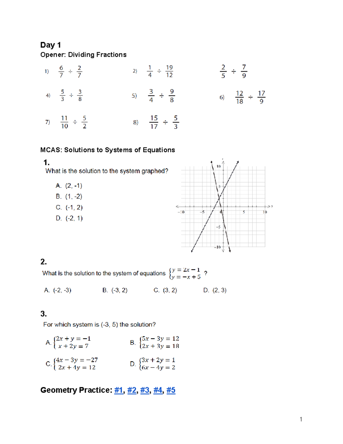 Geo+Lab+Week+3+2022-23 - Opener: Dividing Fractions MCAS: Solutions to ...