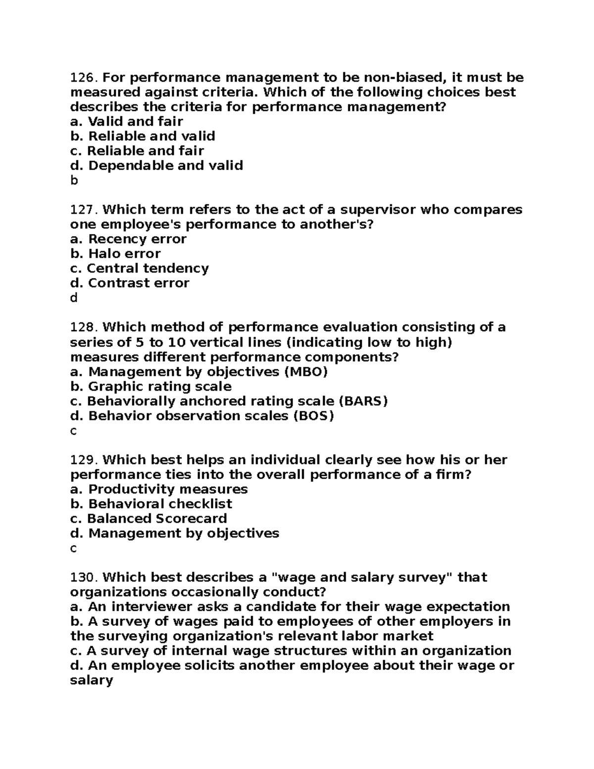 Questions for quizzes - For performance management to be non-biased, it ...