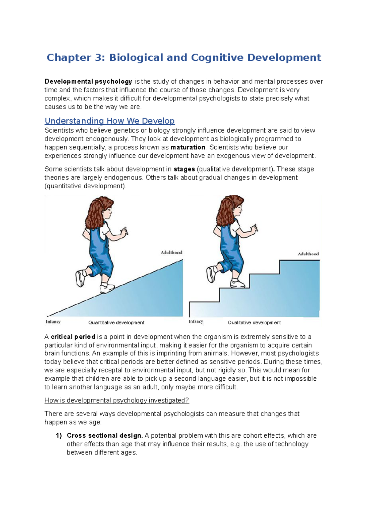 Summary chapter 3 - Psychology - Chapter 3: Biological and Cognitive ...