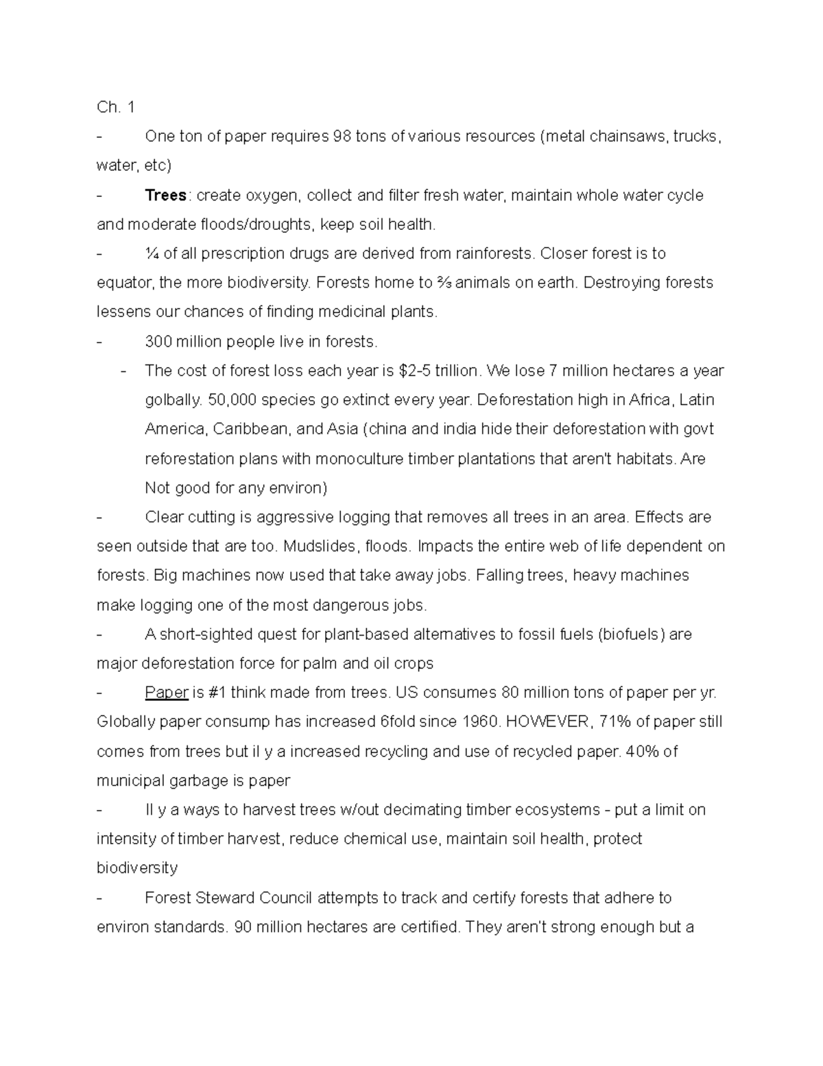 The story of Stuff Leonard notes - Ch. 1 One ton of paper requires 98 ...