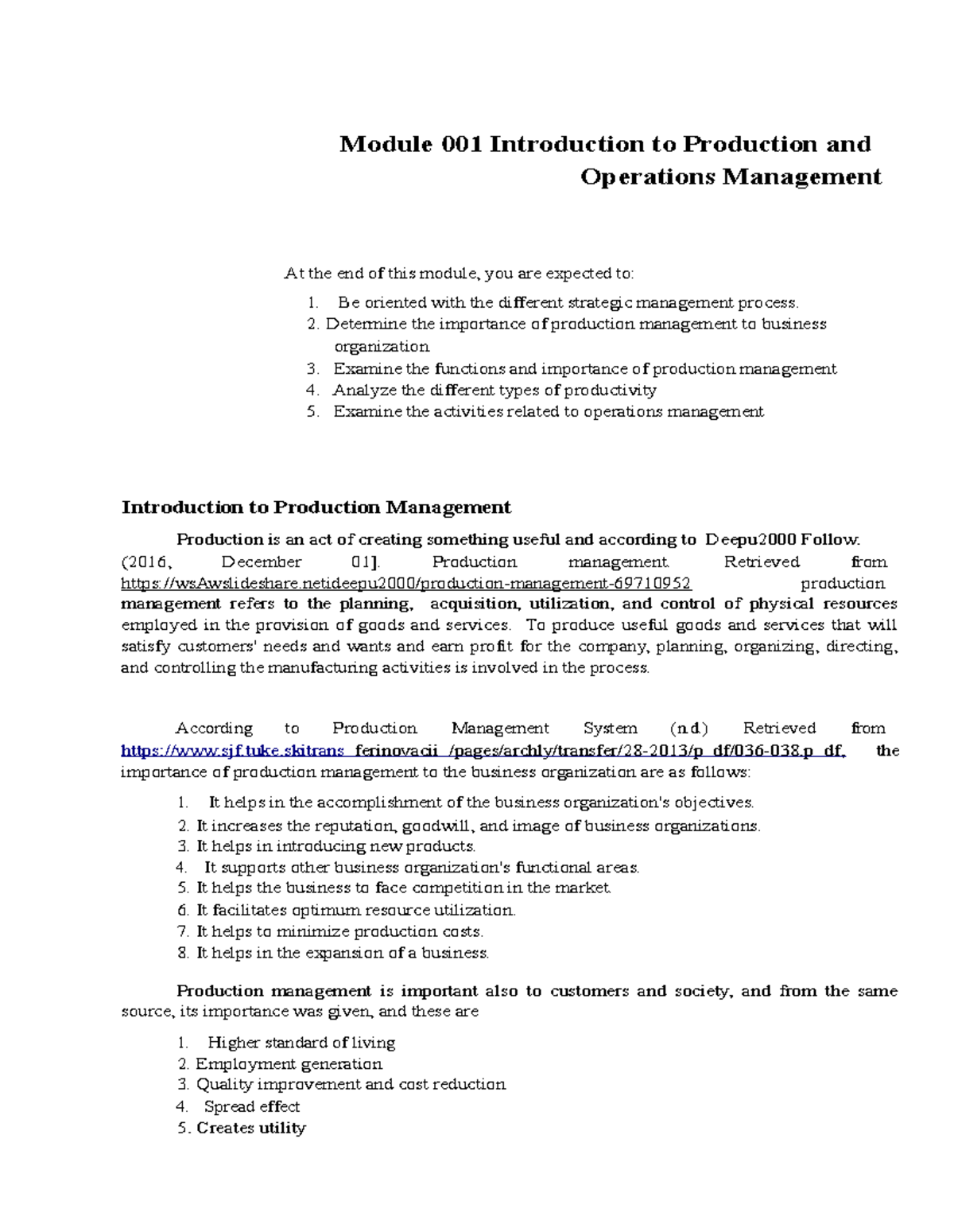MGT6140A - Production Operations Management with TQM 1 - Module 001 ...