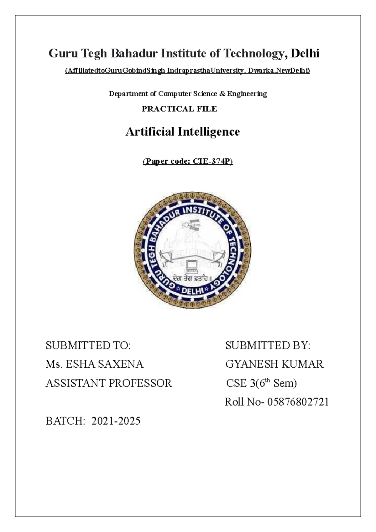 AI FILE ALL - Guru Tegh Bahadur Institute of Technology, Delhi ...