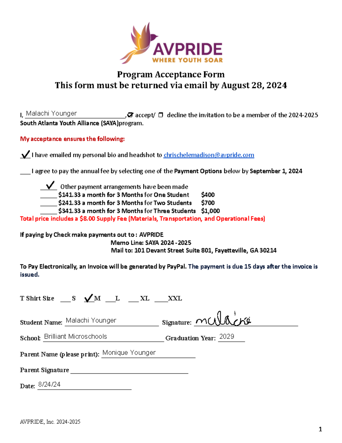 South Atlanta Youth Alliance Acceptance FORM 2024- 2025 (1) - Program ...