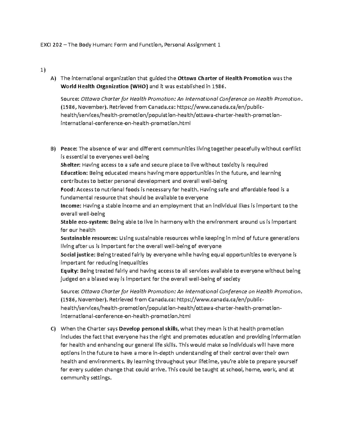 EXCI202 Assign 1234 - EXCI 202 – The Body Human: Form and Function ...