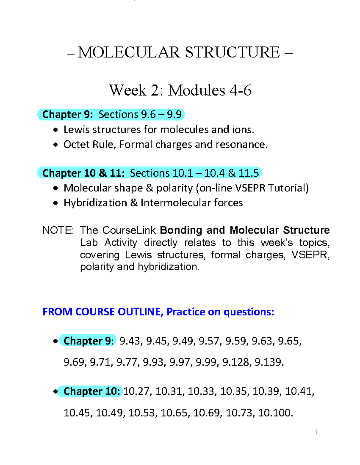 2. Molecular structure Modules 4-6 - MOLECULAR STRUCTURE – Week 2 ...