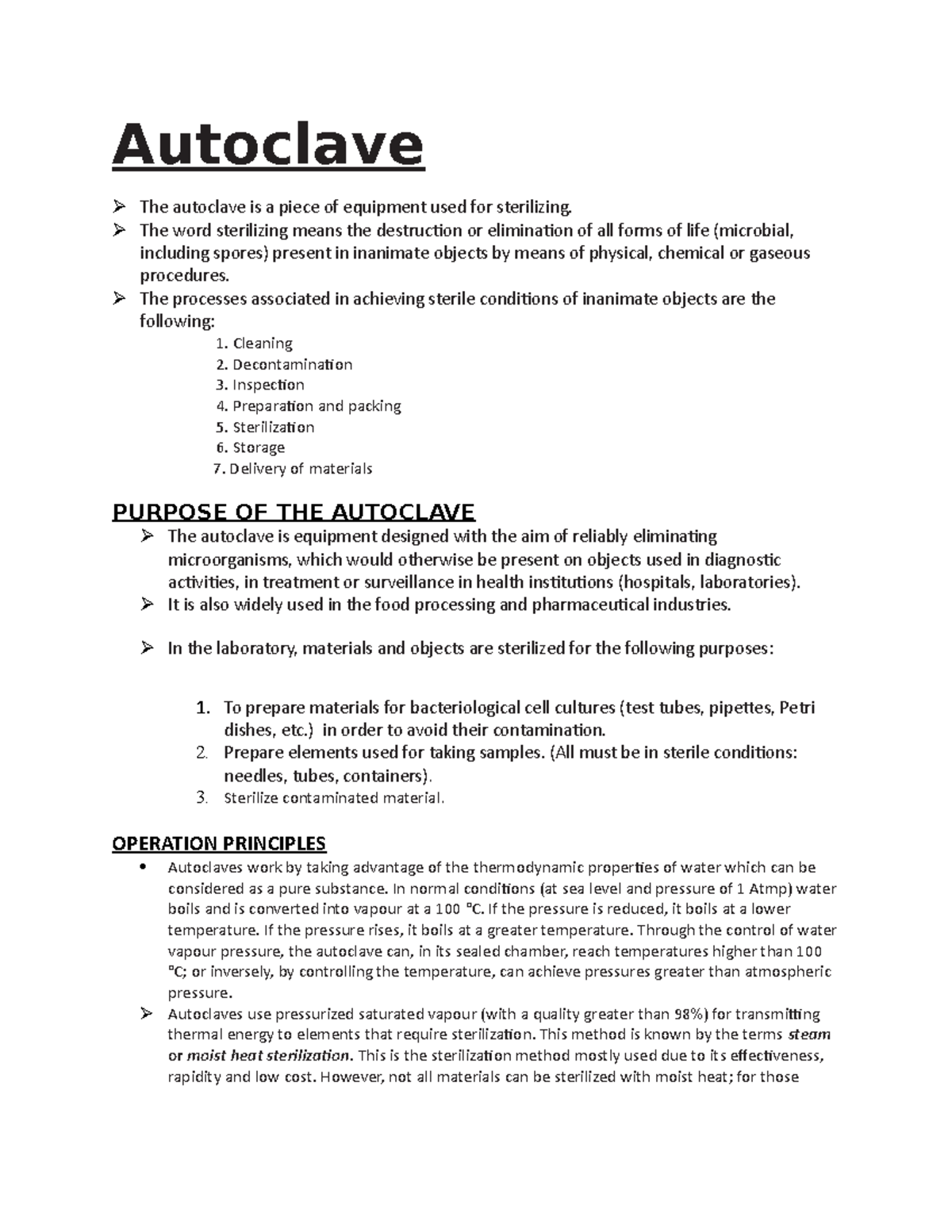 Autoclave - Autoclave The autoclave is a piece of equipment used for ...